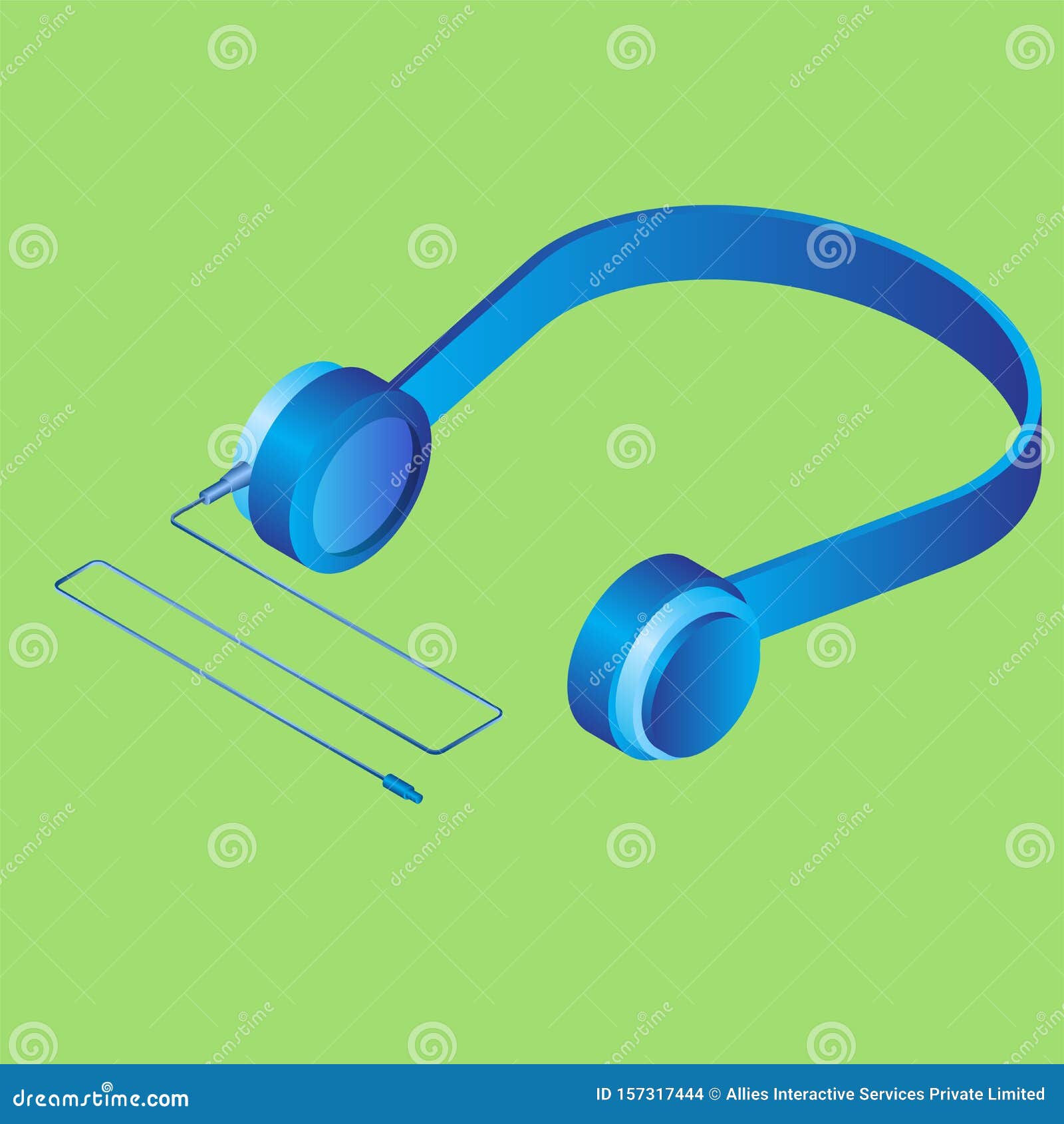 Blue Headphone. Minimal Music Concept. Close Up. 3d Rendering Royalty ...