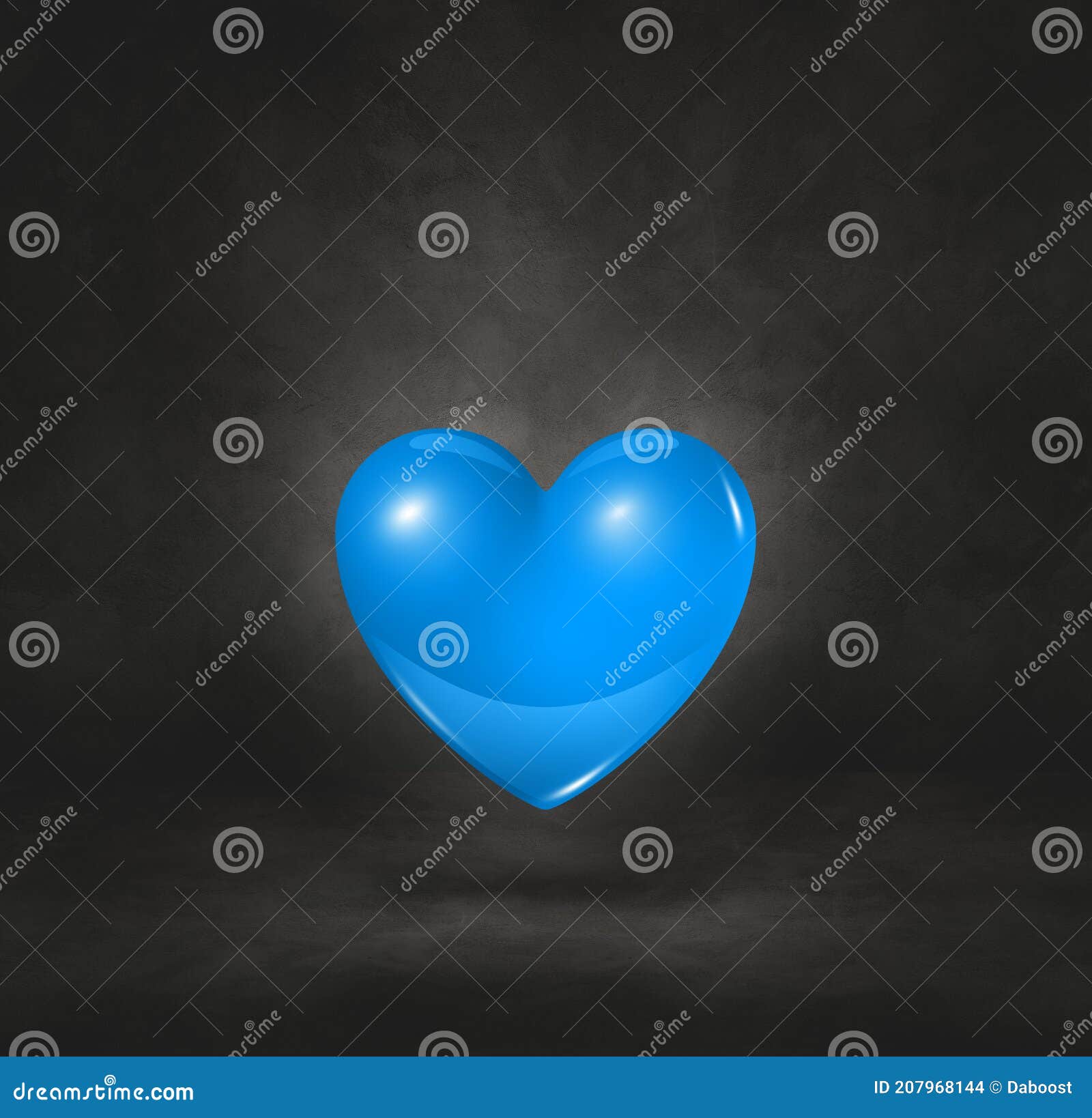3D Blue Heart on a Black Studio Background Stock Illustration ...