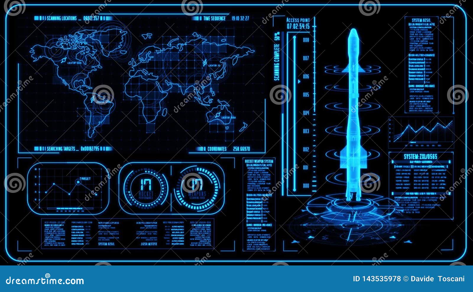3D Blue HUD Rocket Interface Motion Graphic Element Stock Footage ...