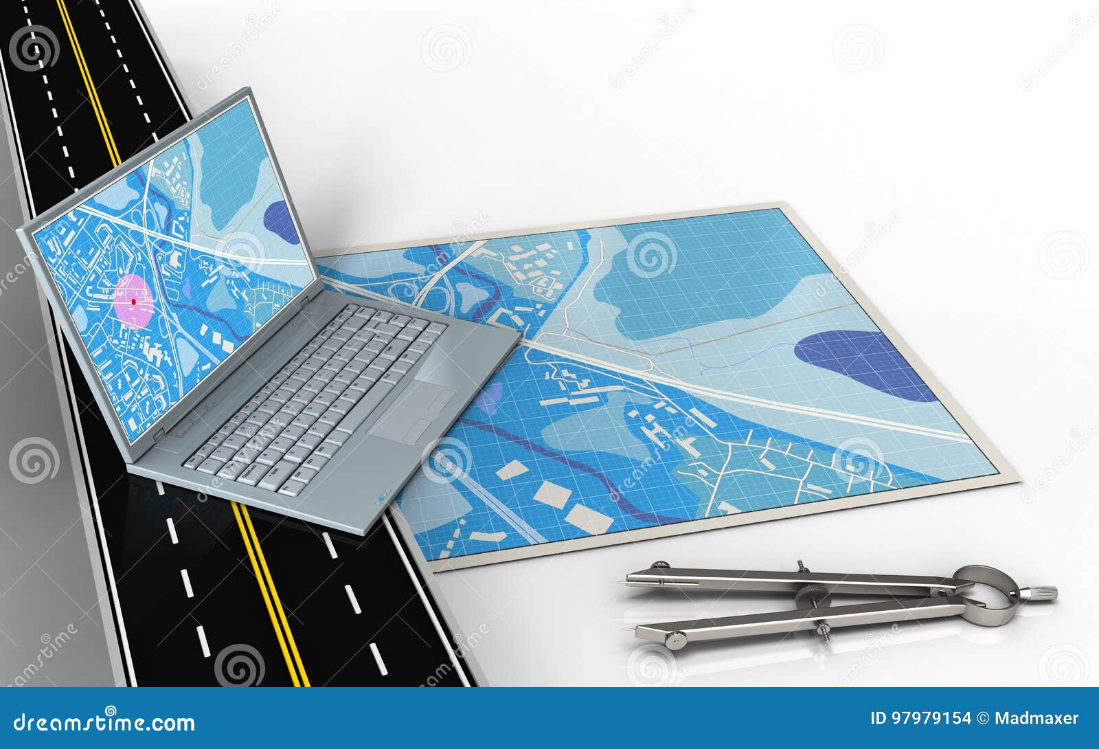 3d blue map stock illustration. Illustration of computer - 97979154