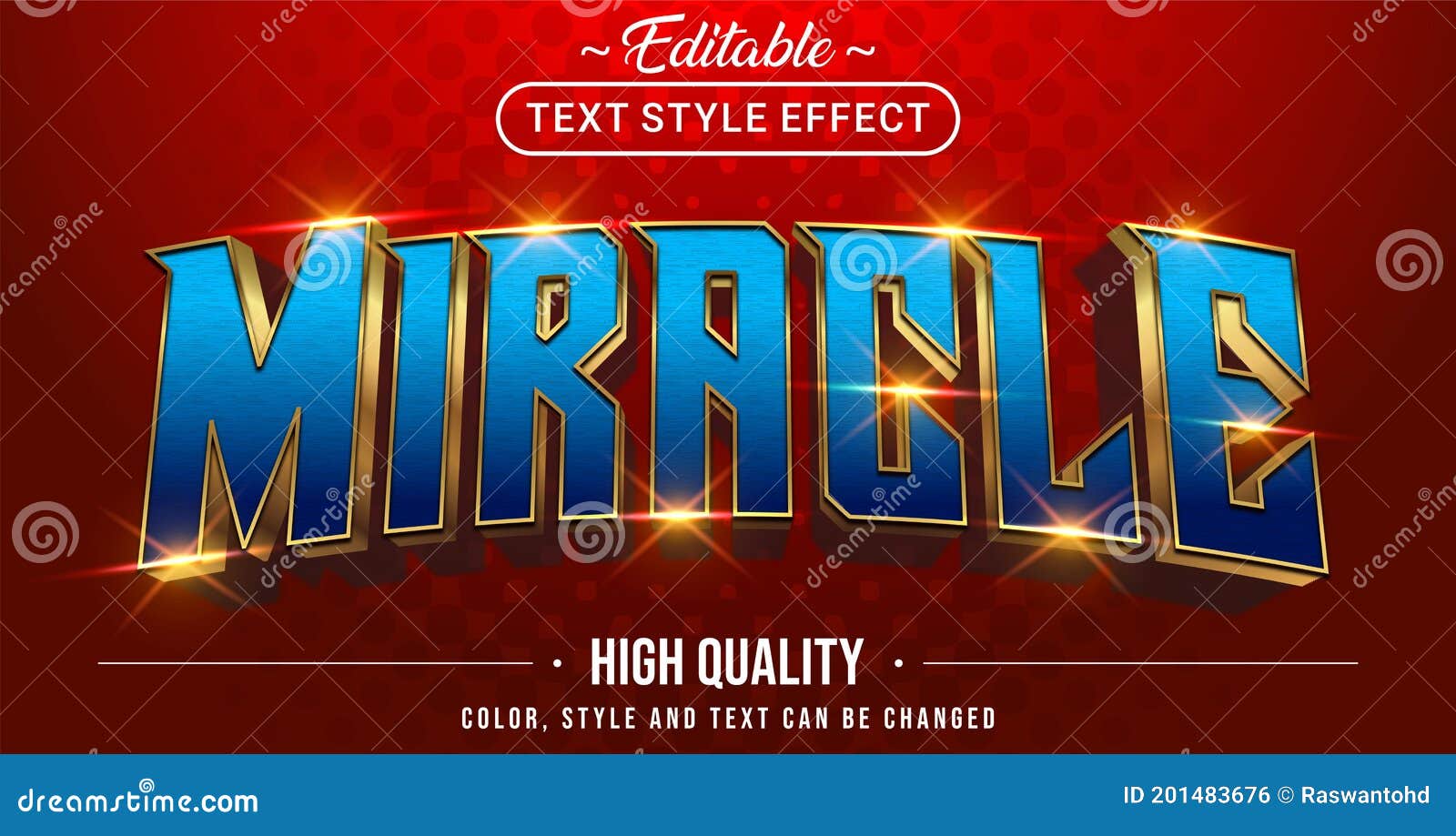 3D Blue Miracle Text Effect - Editable Text Effect Stock Vector ...