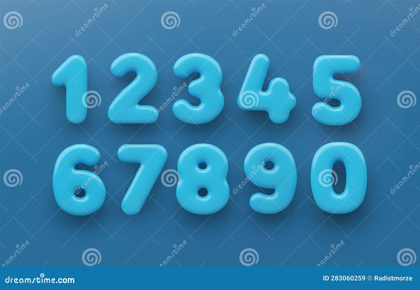 3D Blue Number 1,2,3,4,5,6,7,8,9 and Null with a Glossy Surface on a ...