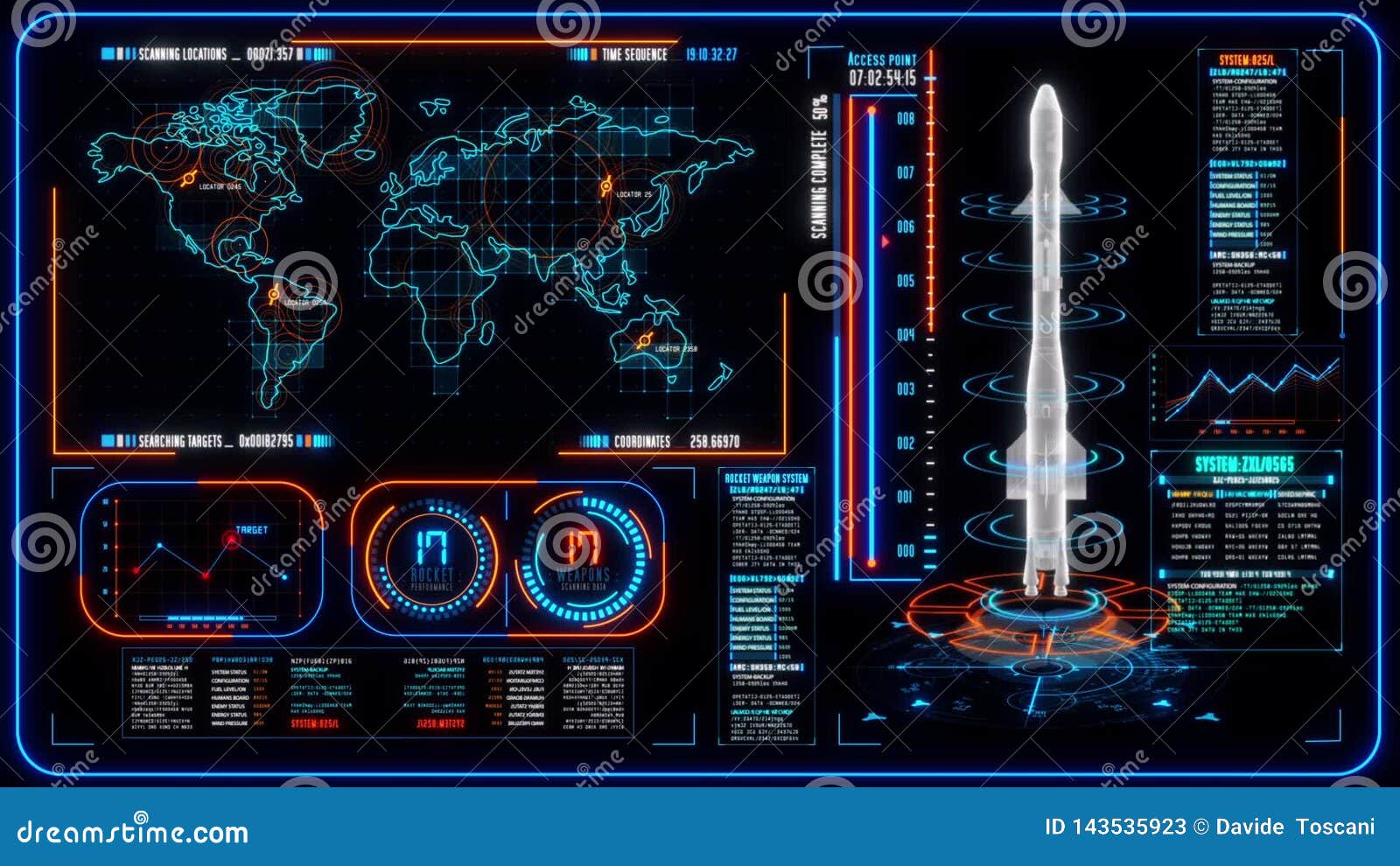 3D Blue Orange HUD Rocket Interface Motion Graphic Element Stock Video ...
