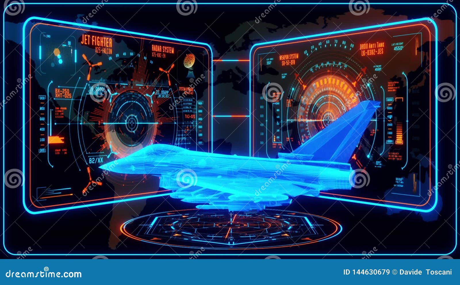 3D Blue Orange Jet Fighter HUD Interface Motion Graphic Element Stock ...