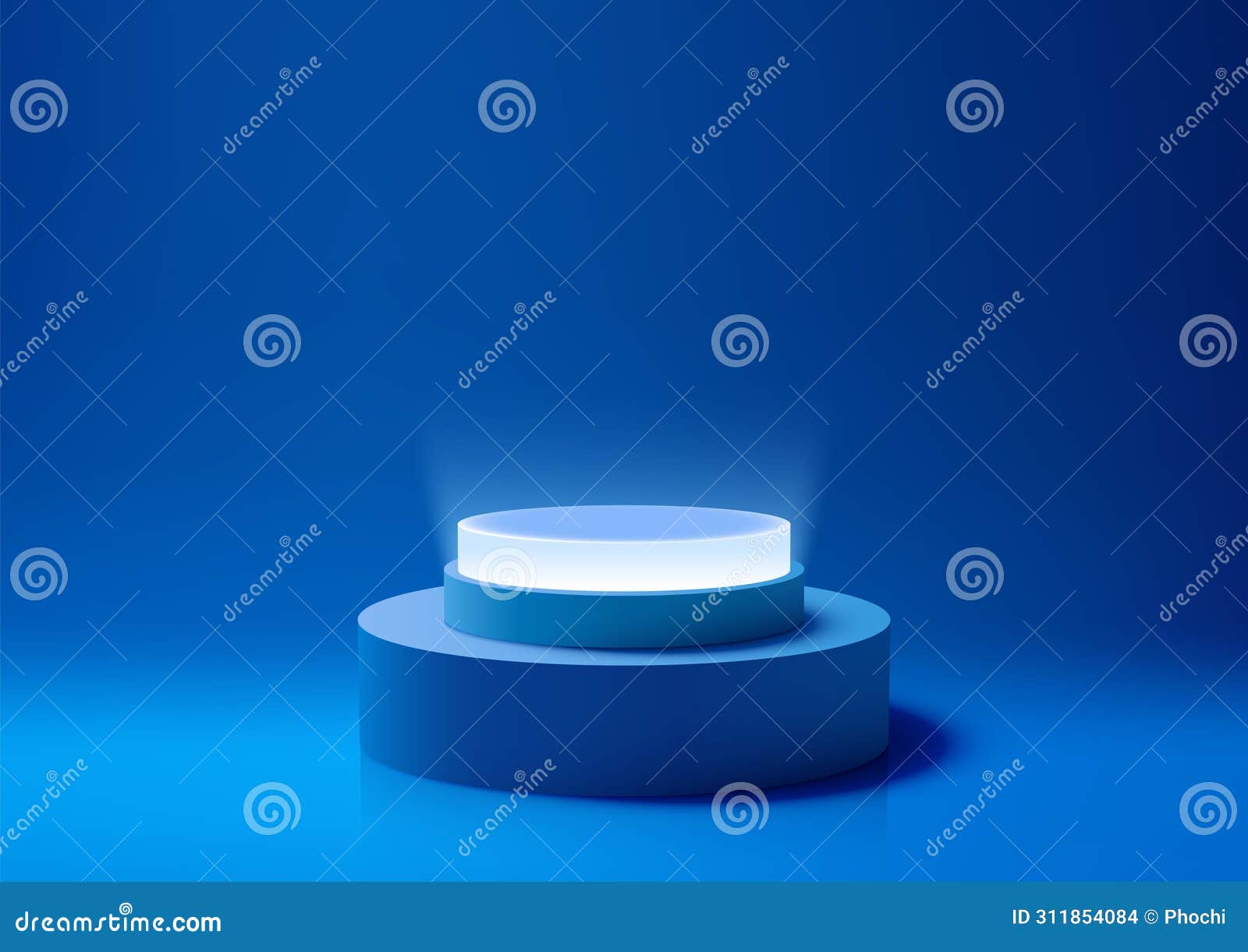 3D Blue Podium with a Spotlight on Bottom Against a Blue Background ...
