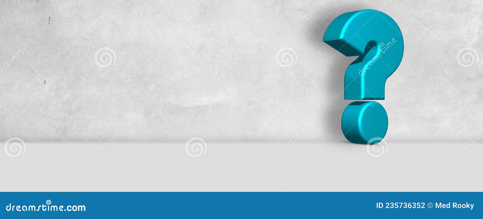 3D Blue Question Mark Banner Concept. Horizontal White Textured Wall ...