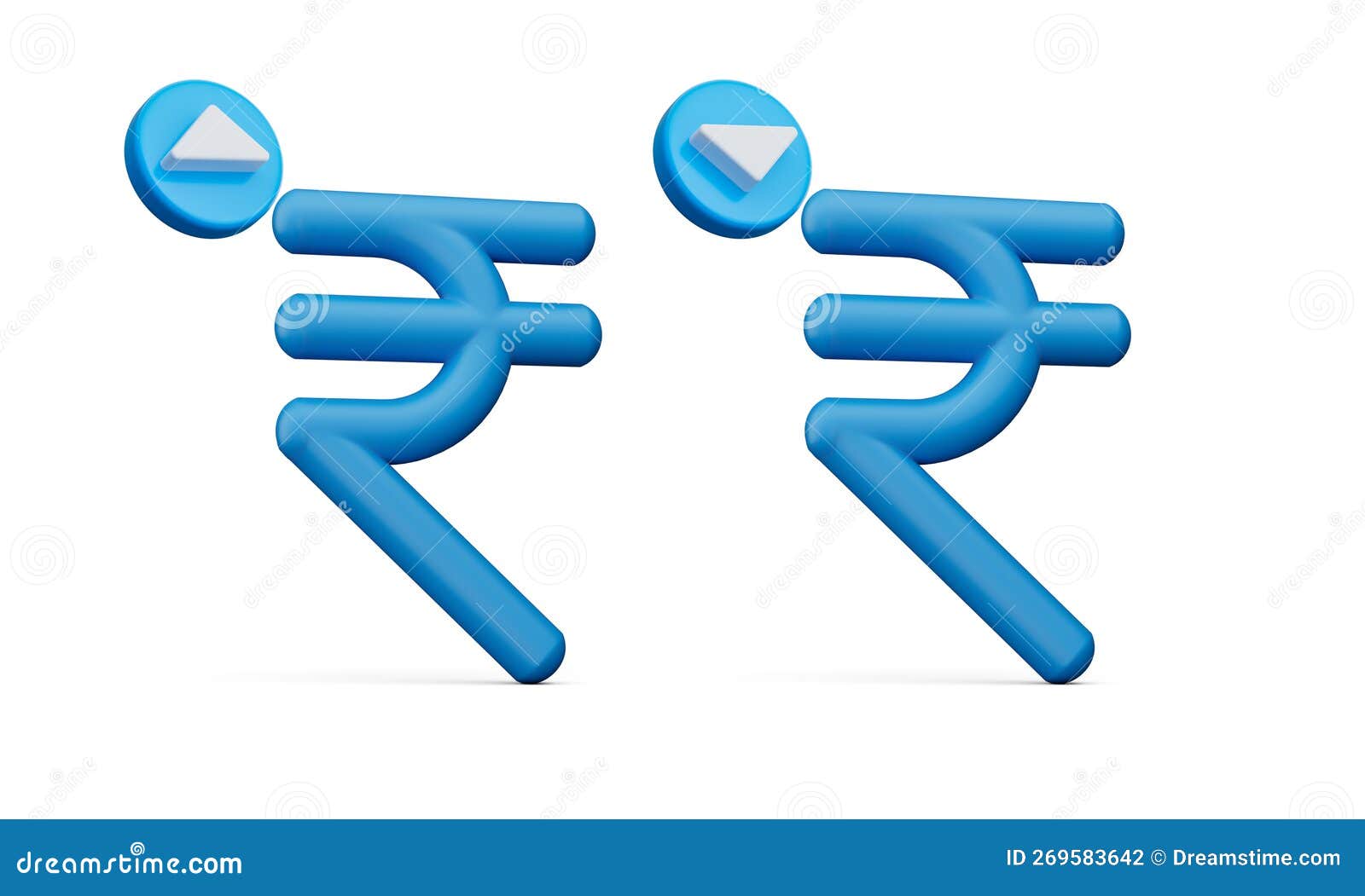 3d Blue Shiny Indian Rupee Symbol, Increase and Decrease Icon on White ...