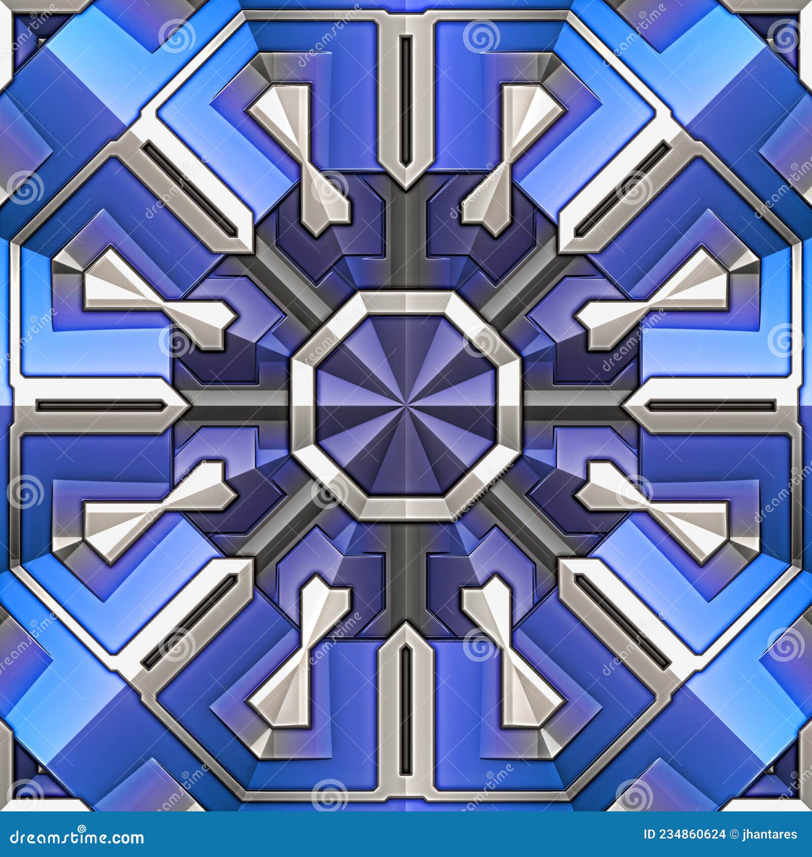 3d Blue Silver Octagonal Geometric Pattern Stock Illustration ...