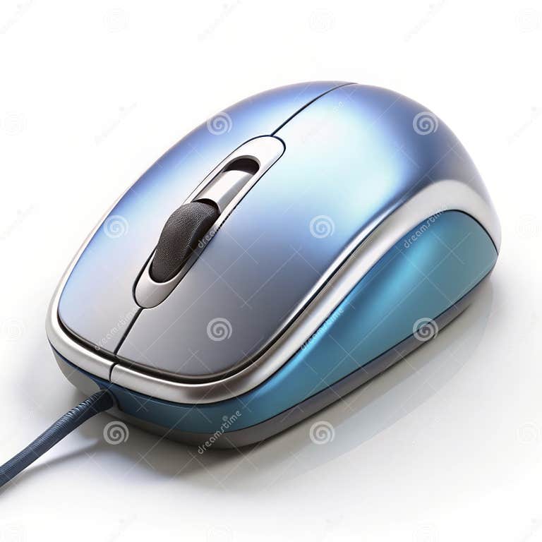 3D Blue and Silver Wired Computer Mouse, Isolated on a White Background ...