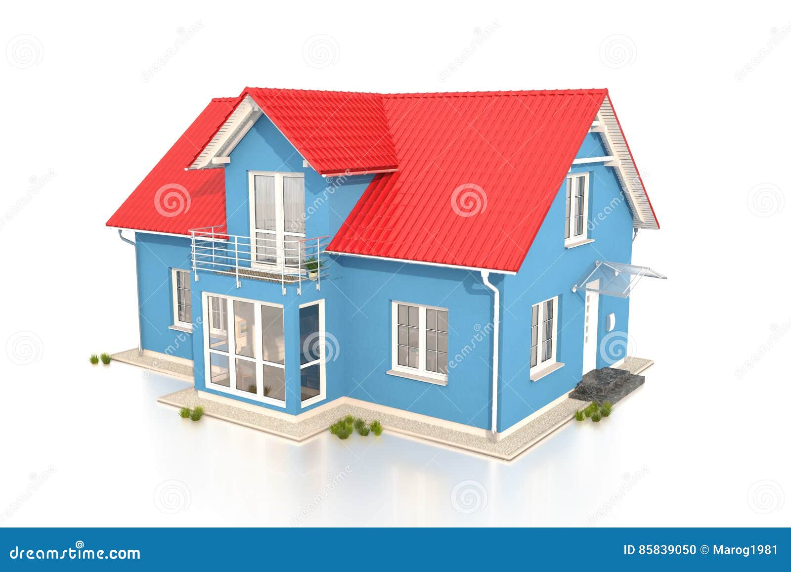3d - Blue Single Family House Stock Illustration - Illustration of ...