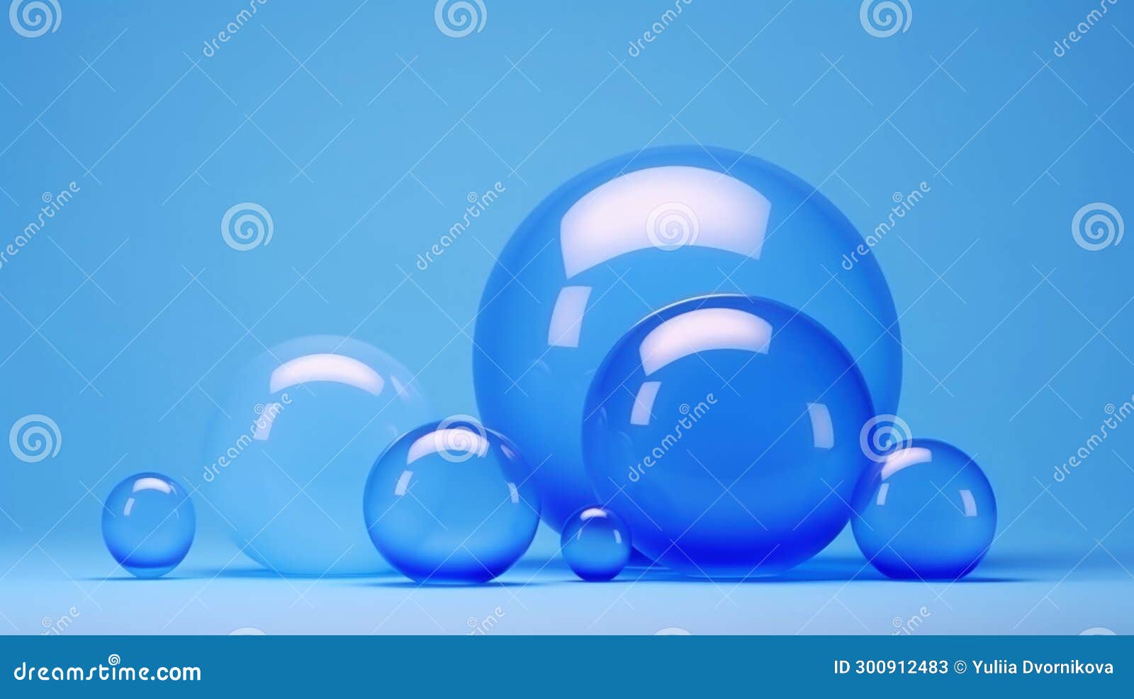 3D Blue Spheres of Different Sizes and Transparency. Pastel Colour ...