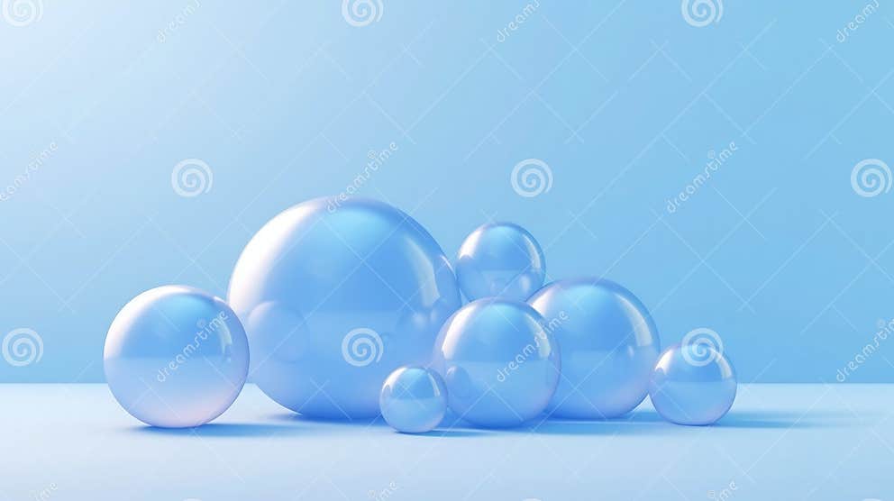 3D Blue Spheres of Different Sizes and Transparency. Pastel Colour ...