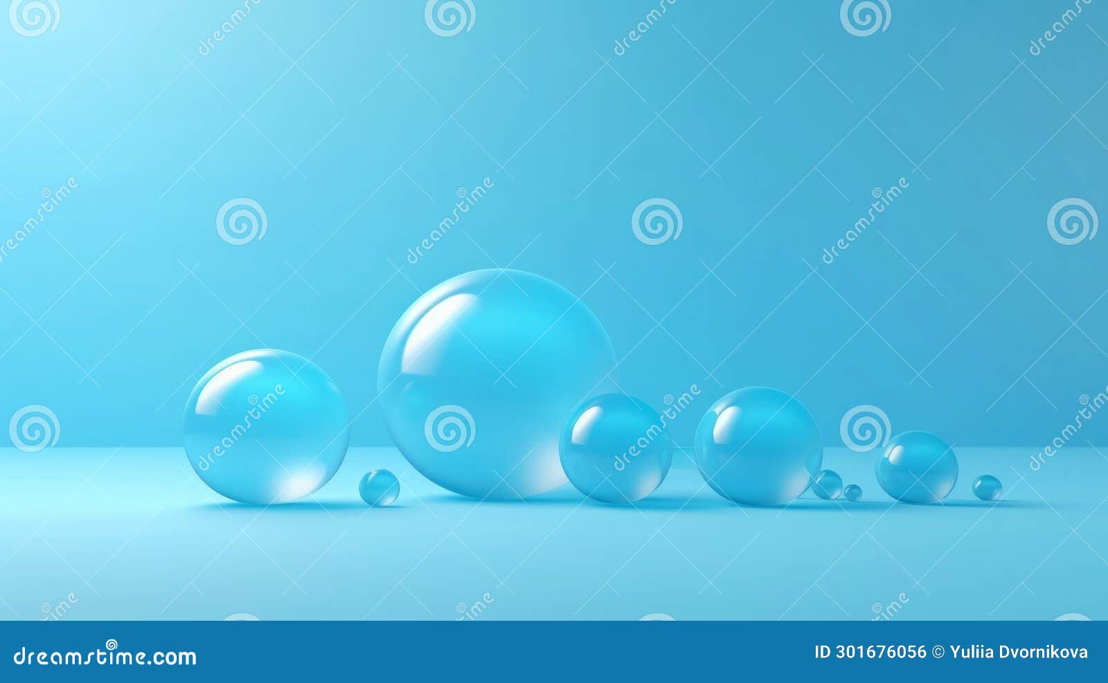 3D Blue Spheres of Different Sizes and Transparency. Pastel Colour ...