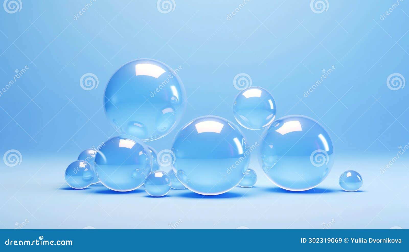 3D Blue Spheres of Different Sizes and Transparency. Pastel Colour ...