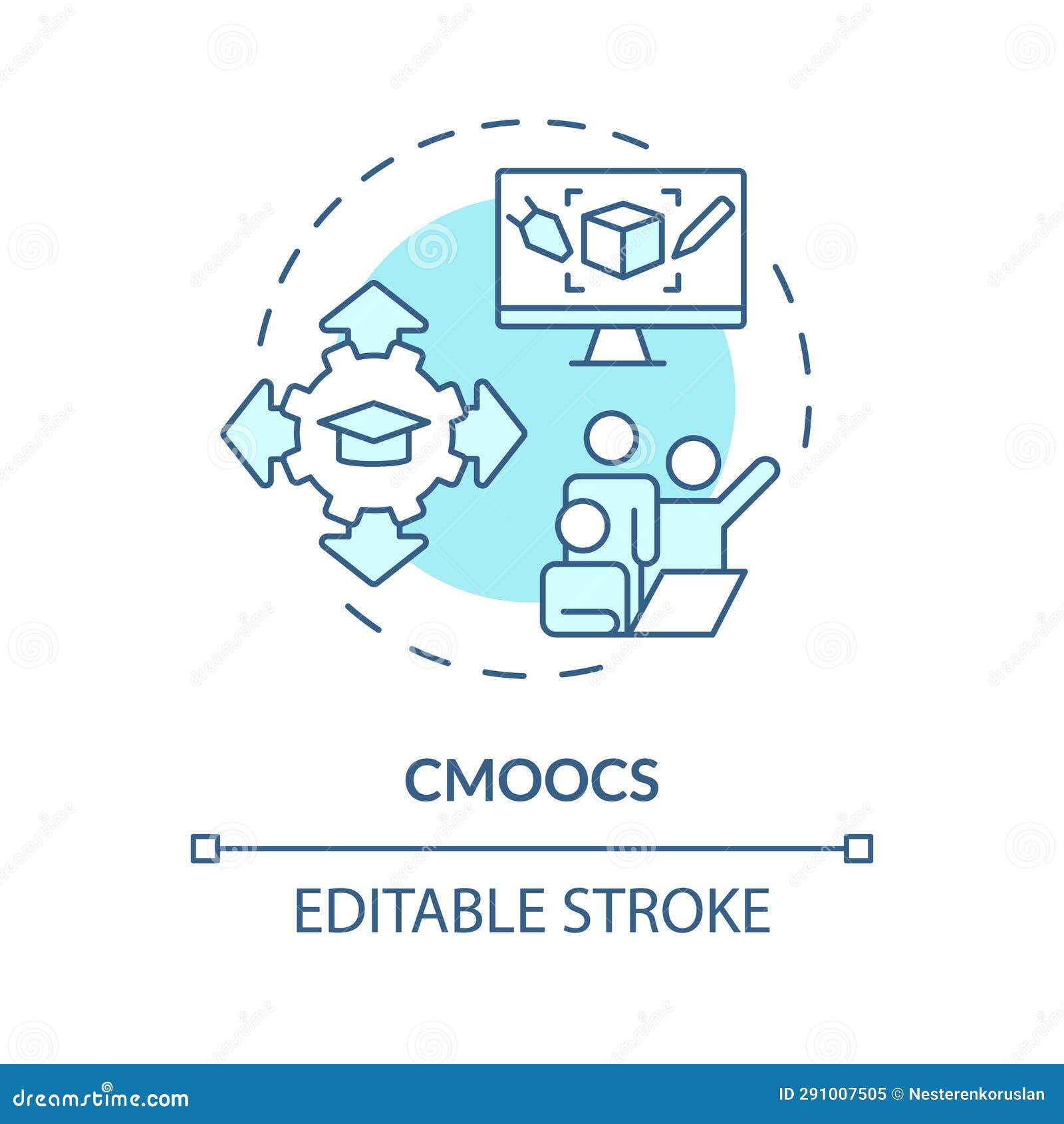 2D Blue Thin Linear Icon CMOOCs Concept Stock Illustration ...