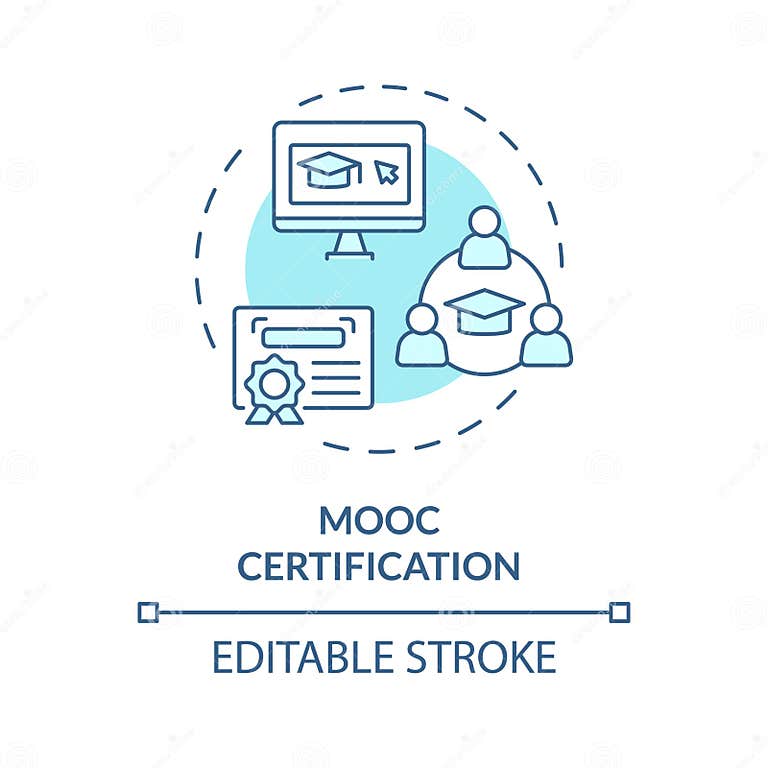 2D Blue Thin Linear Icon MOOC Certification Concept Stock Illustration ...
