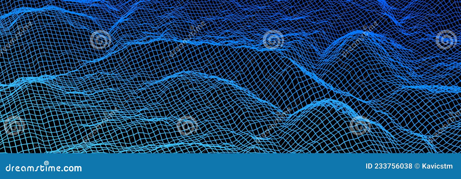 3D Blue Topographic Mountain Grid Wireframe Stock Illustration ...