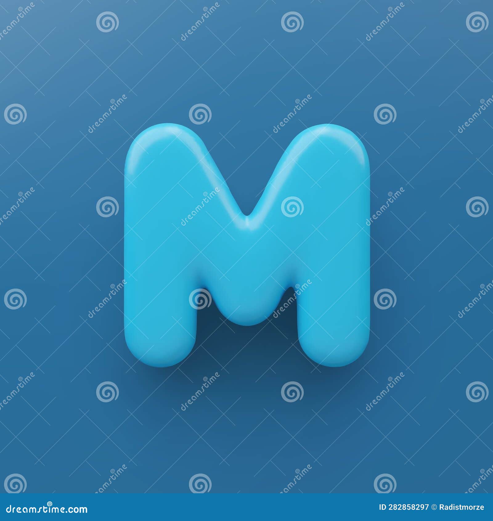 3D Blue Uppercase Letter M with a Glossy Surface on a Blue Background ...