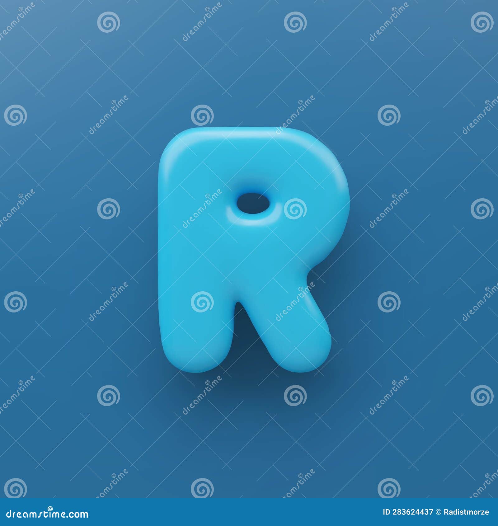 3D Blue Uppercase Letter R with a Glossy Surface on a Blue Background ...