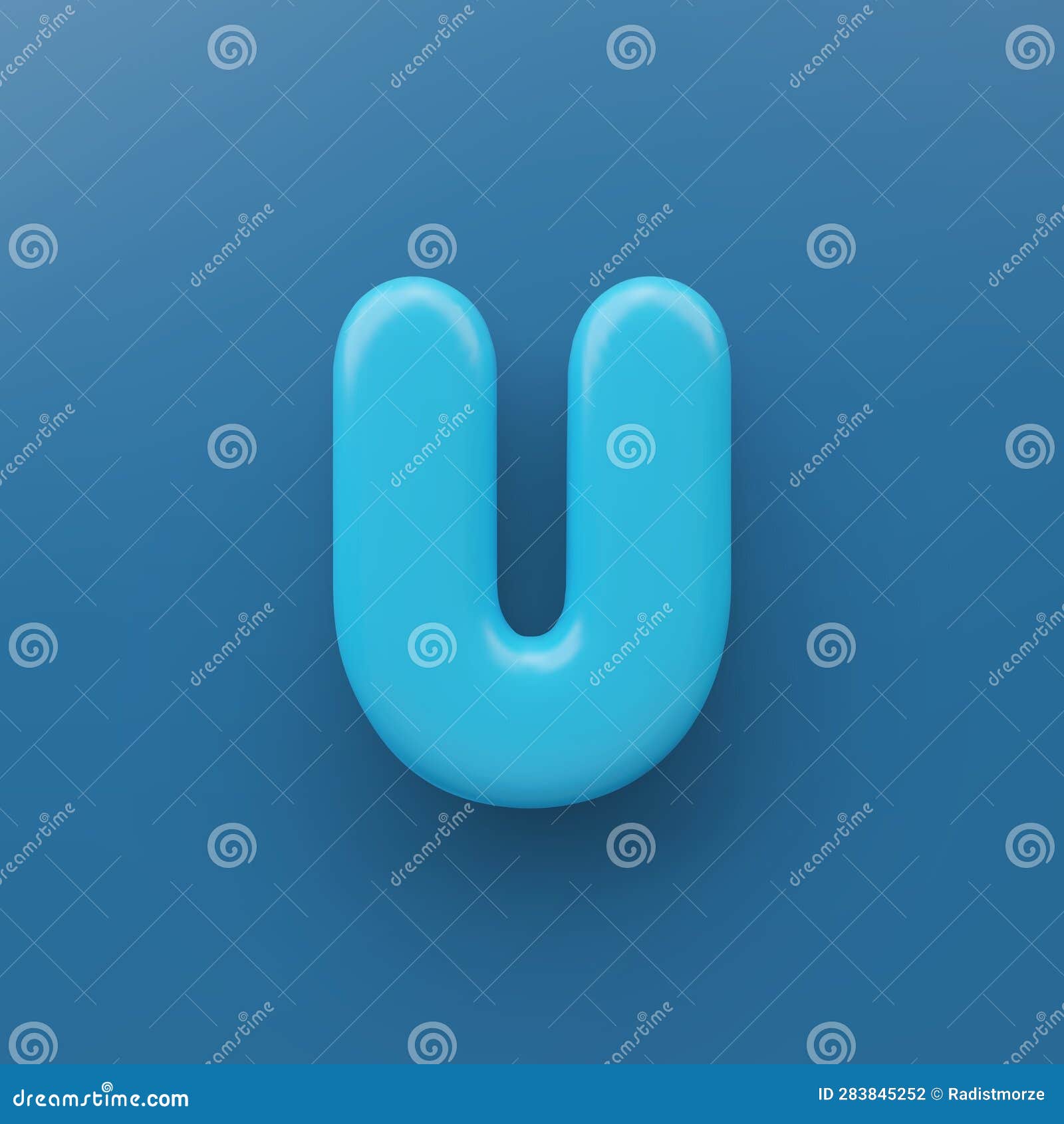 3D Blue Uppercase Letter U with a Glossy Surface on a Blue Background ...