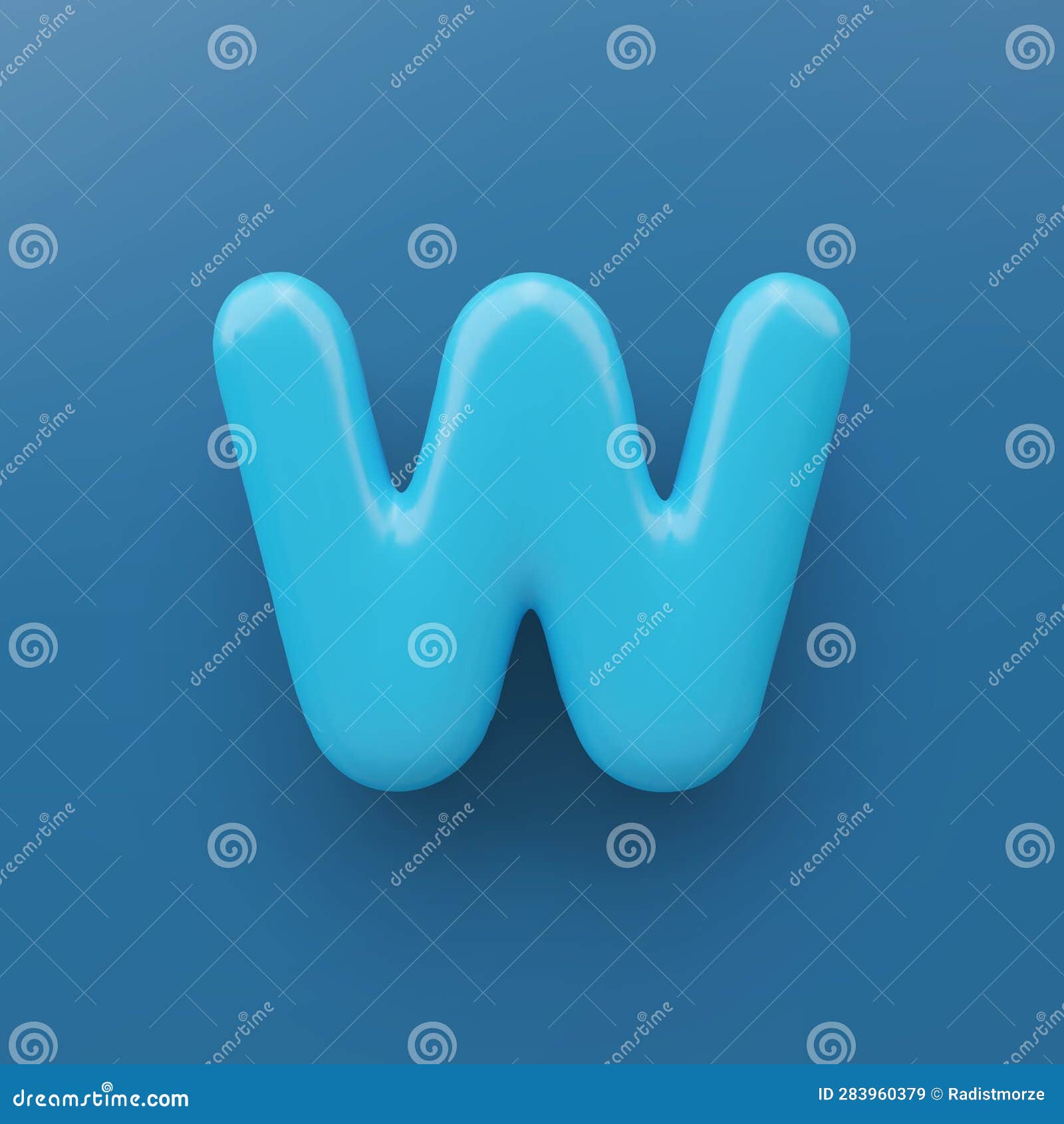 3D Blue Uppercase Letter W with a Glossy Surface on a Blue Background ...