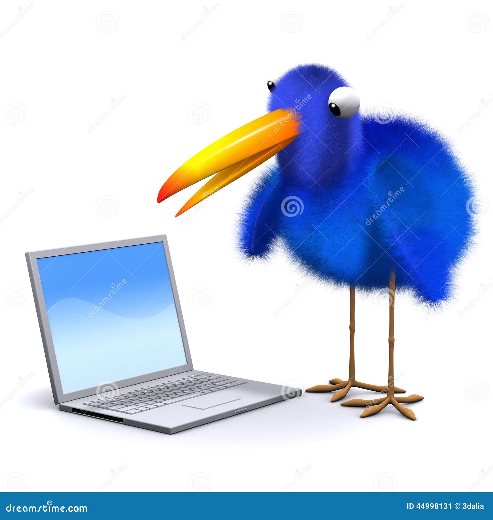 3d Bluebird with a Laptop Pc Stock Illustration - Illustration of ...