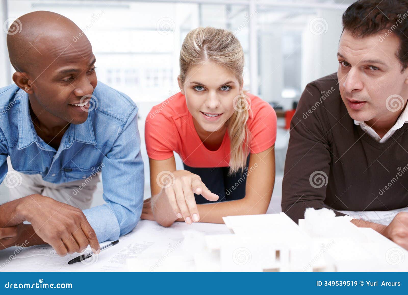 3d Blueprint, Architecture and People with Teamwork, Portrait and ...