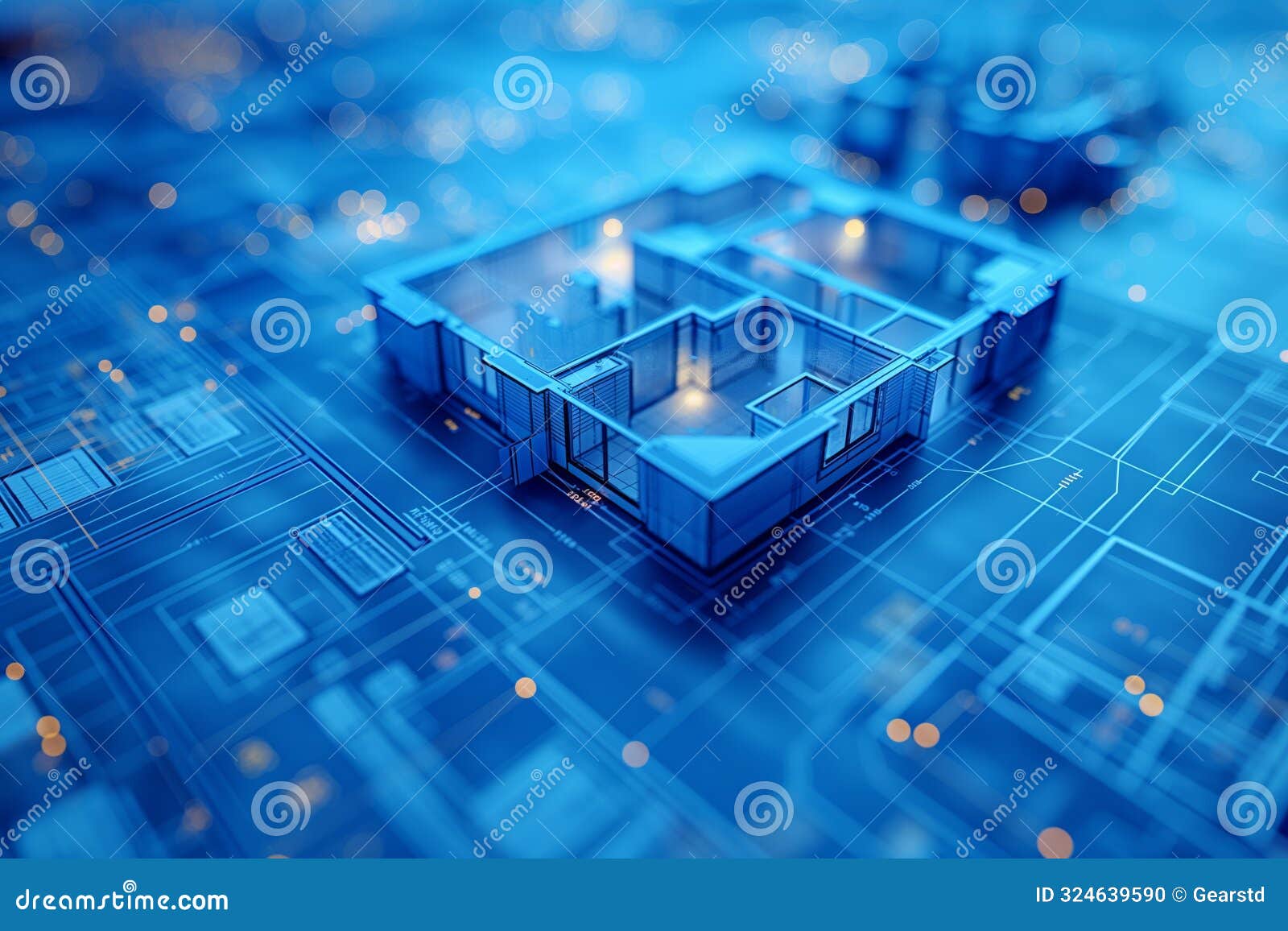 3D Blueprint Design on Digital Interface Stock Photo - Image of digital ...