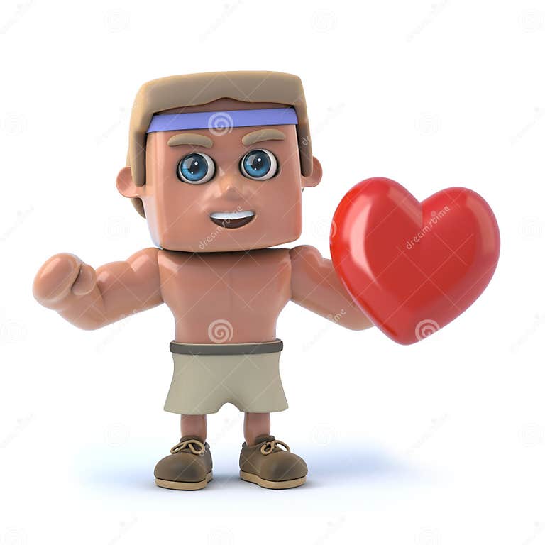 3d Bodybuilder Holds a Red Heart Stock Illustration - Illustration of ...