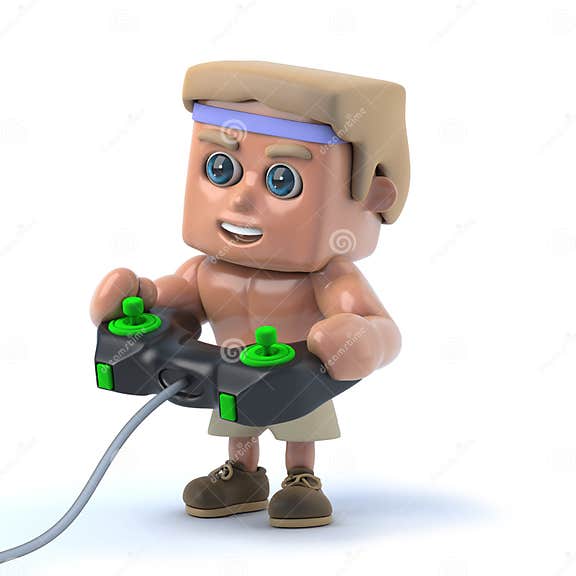 3d Bodybuilder Playing a Videogame Stock Illustration - Illustration of ...