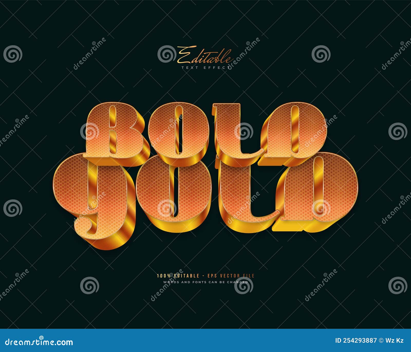 3D Bold Gold Text Style with Halftone Texture Effect Stock Vector ...