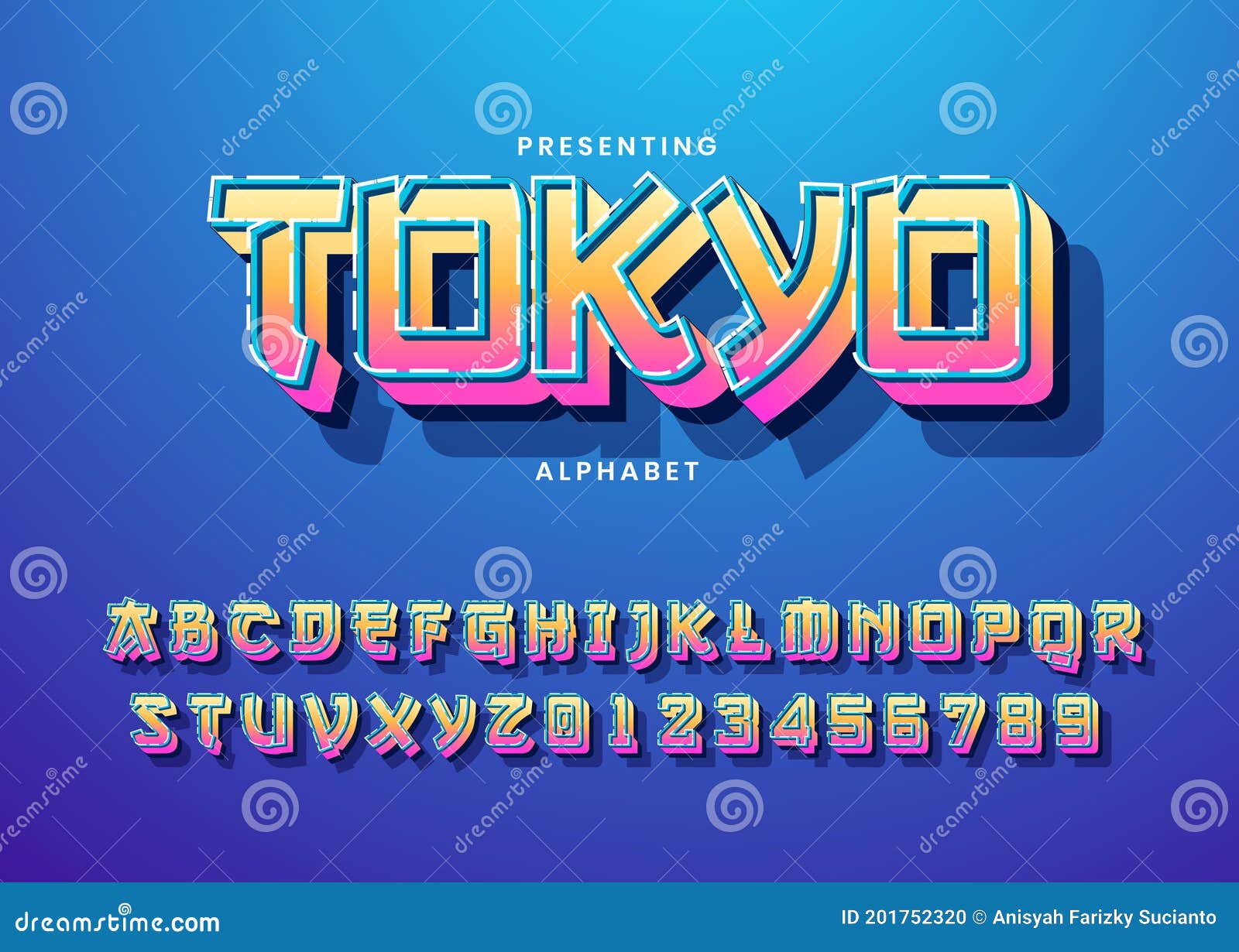3d Bold Modern Gradient Alphabet. Japanese Urban Style Typography. 3d ...