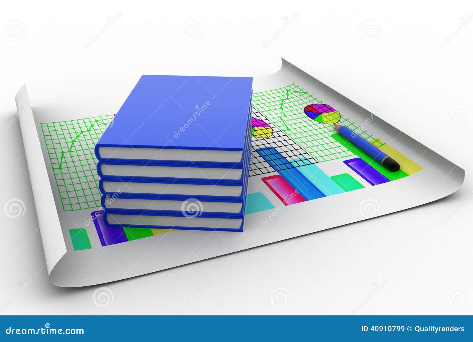 3d Books With Graph And Pencil Stock Illustration - Illustration of ...