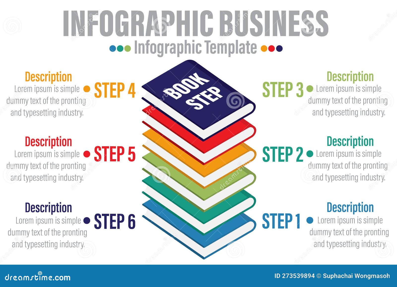 3D Books Infographic Vector Illustration. 6 Steps Business Process ...