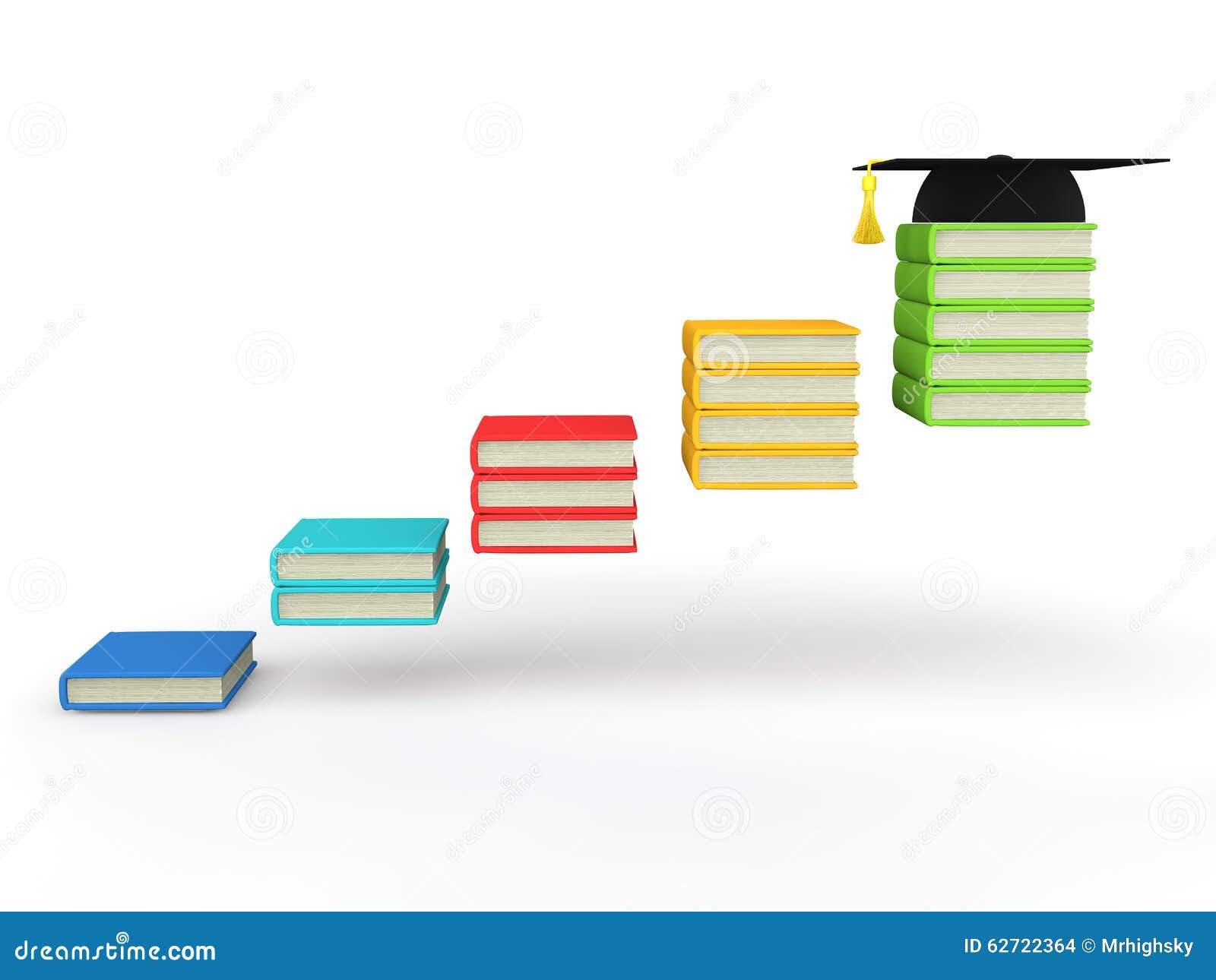 3d Books Steps with Graduation Hat Stock Illustration - Illustration of ...