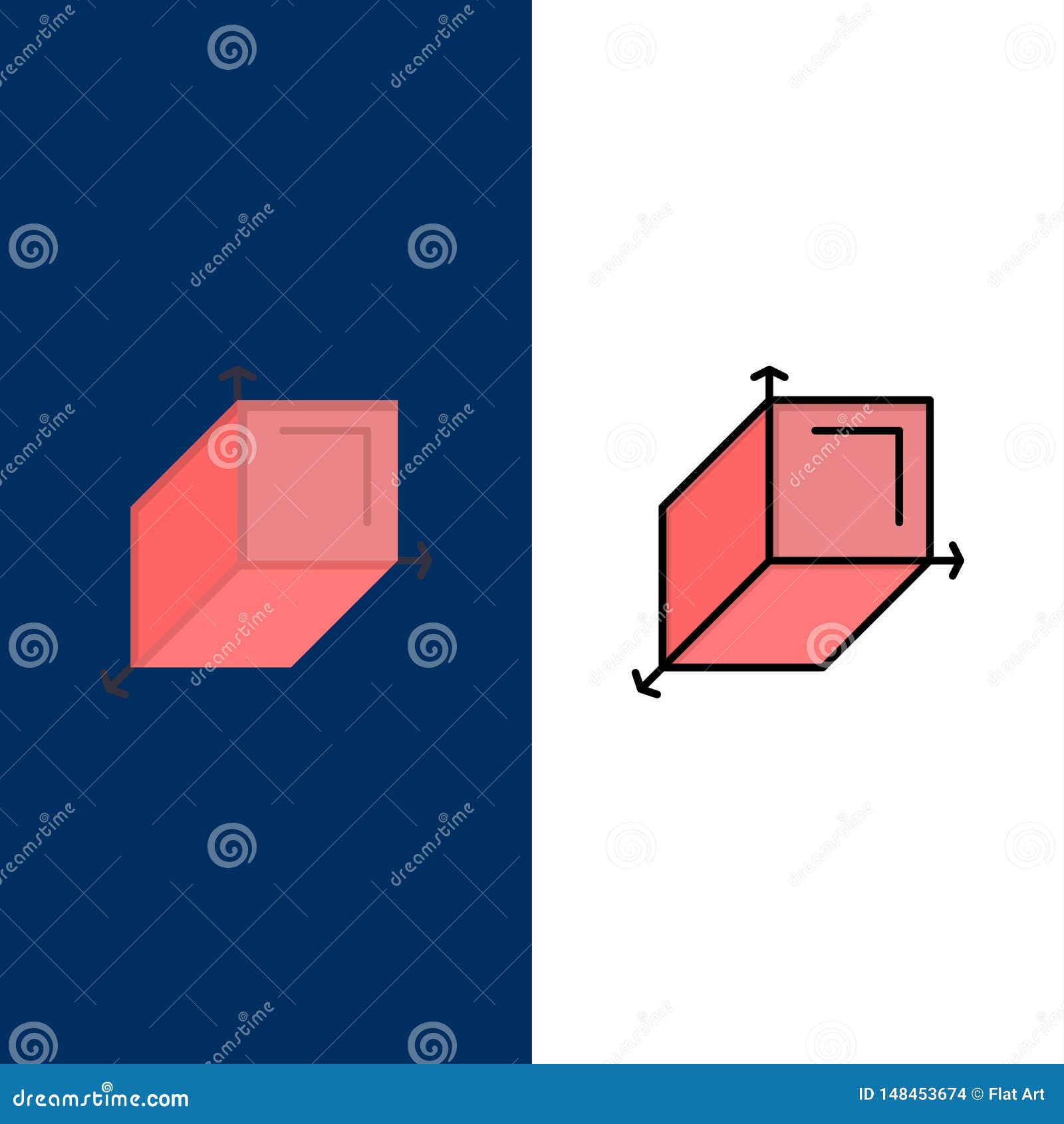 3d, Box, Cuboid, Design Icons. Flat and Line Filled Icon Set Vector ...
