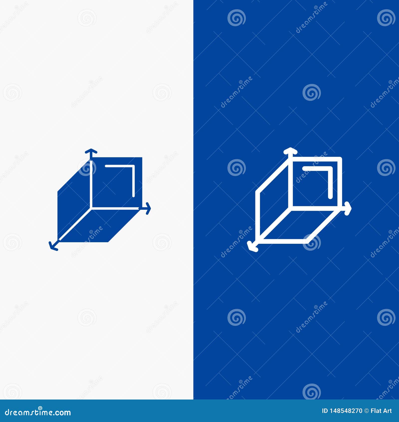 3d, Box, Cuboid, Design Line and Glyph Solid Icon Blue Banner Line and ...