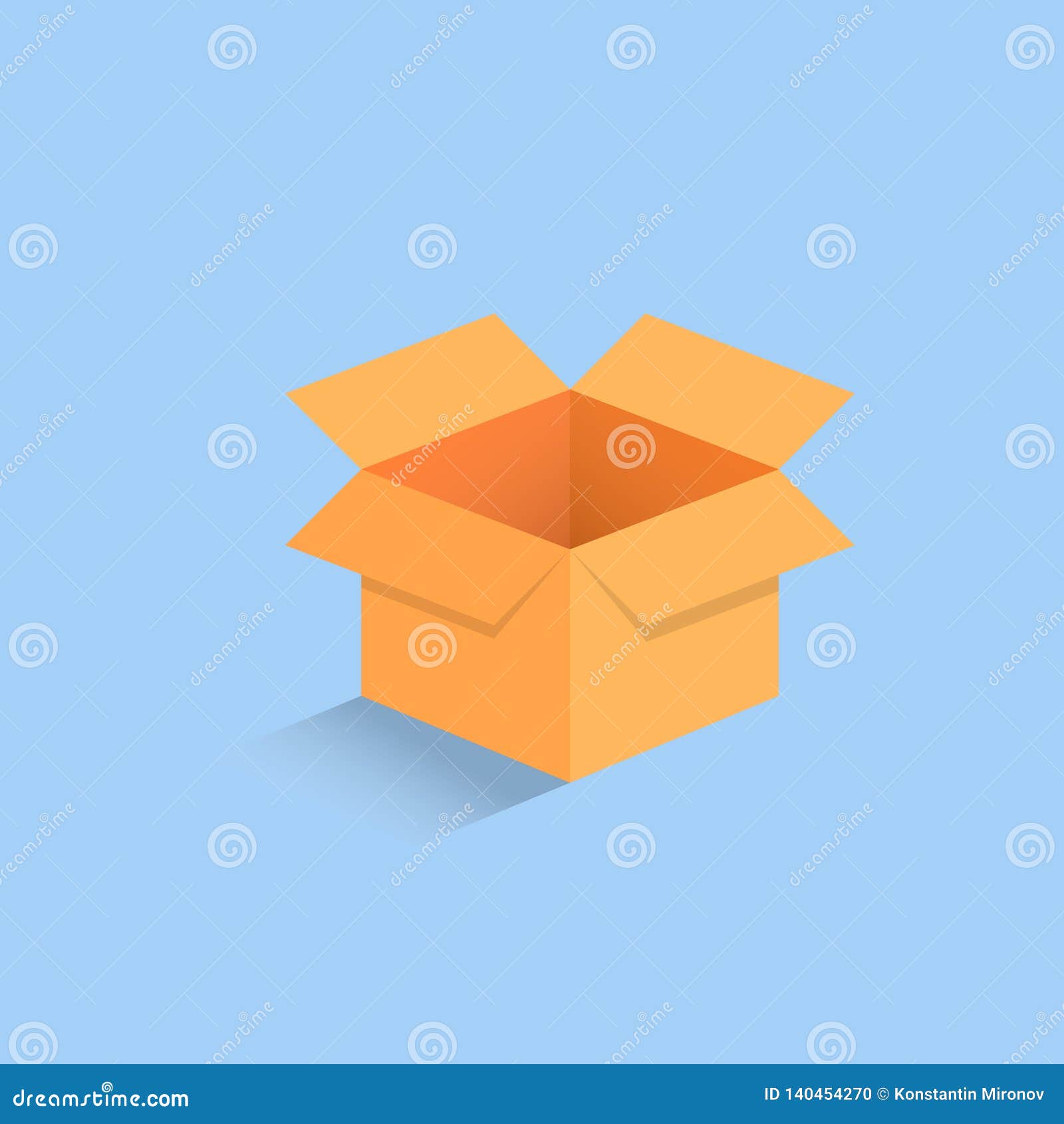 3d Empty Isometric Cardboard Opened Box Isolated on Light Blue ...