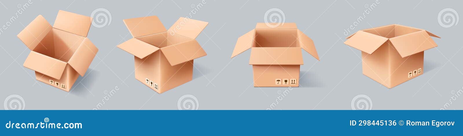 3d Box Set. Open Delivery Package, Empty Cardboard Parcel or Gift ...