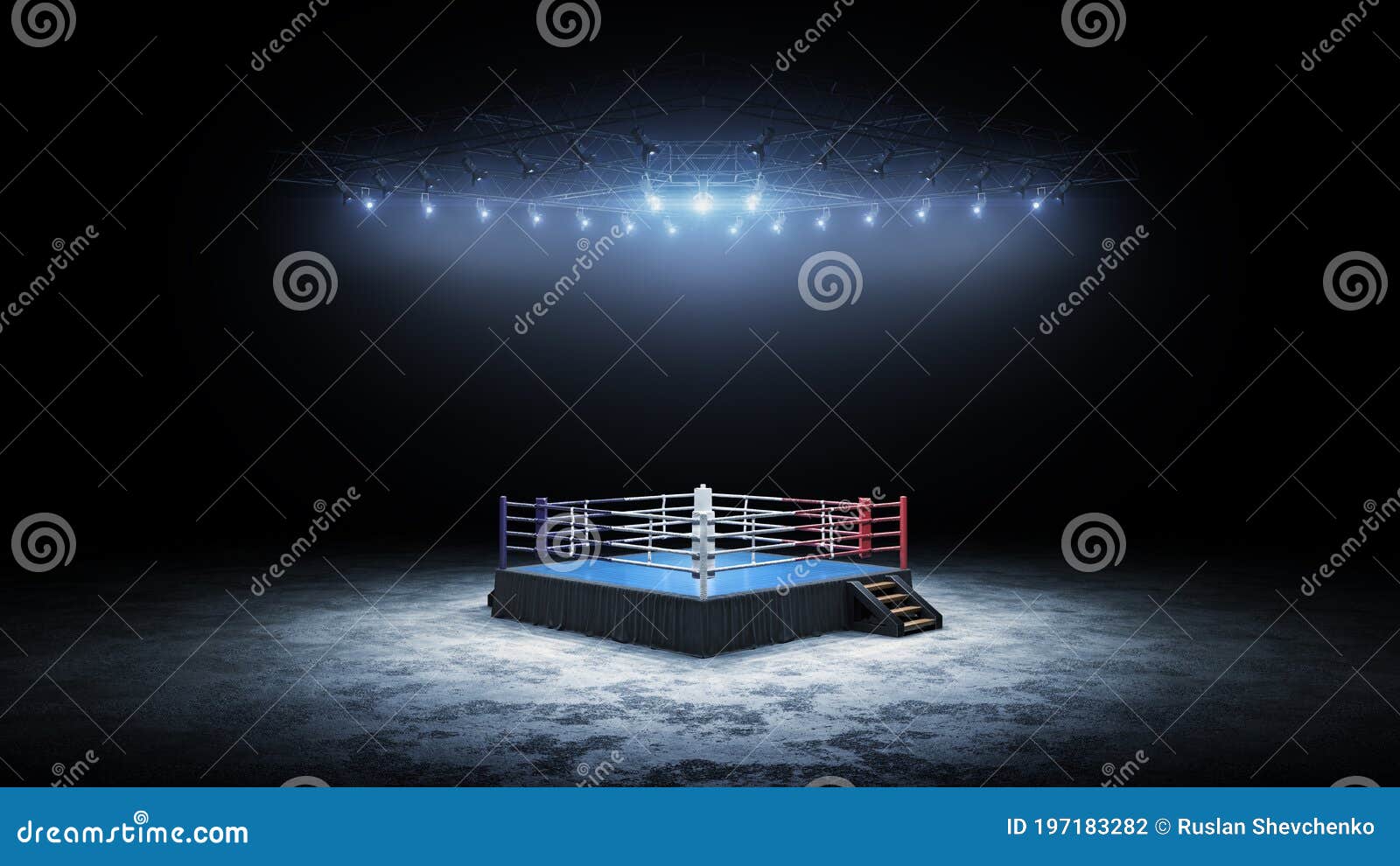 3D Boxer Arena. Isolated Empty Boxing Ring with Light. 3D Rendering ...