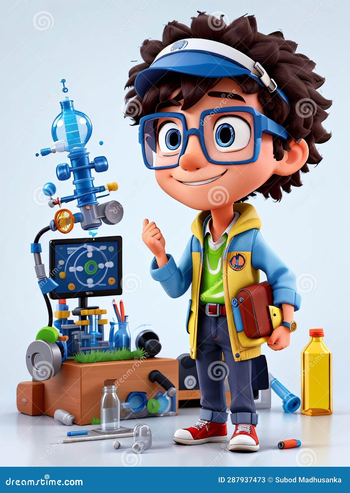 3D Boy Education Cartoon Character Engaged in Hands-on Learning ...
