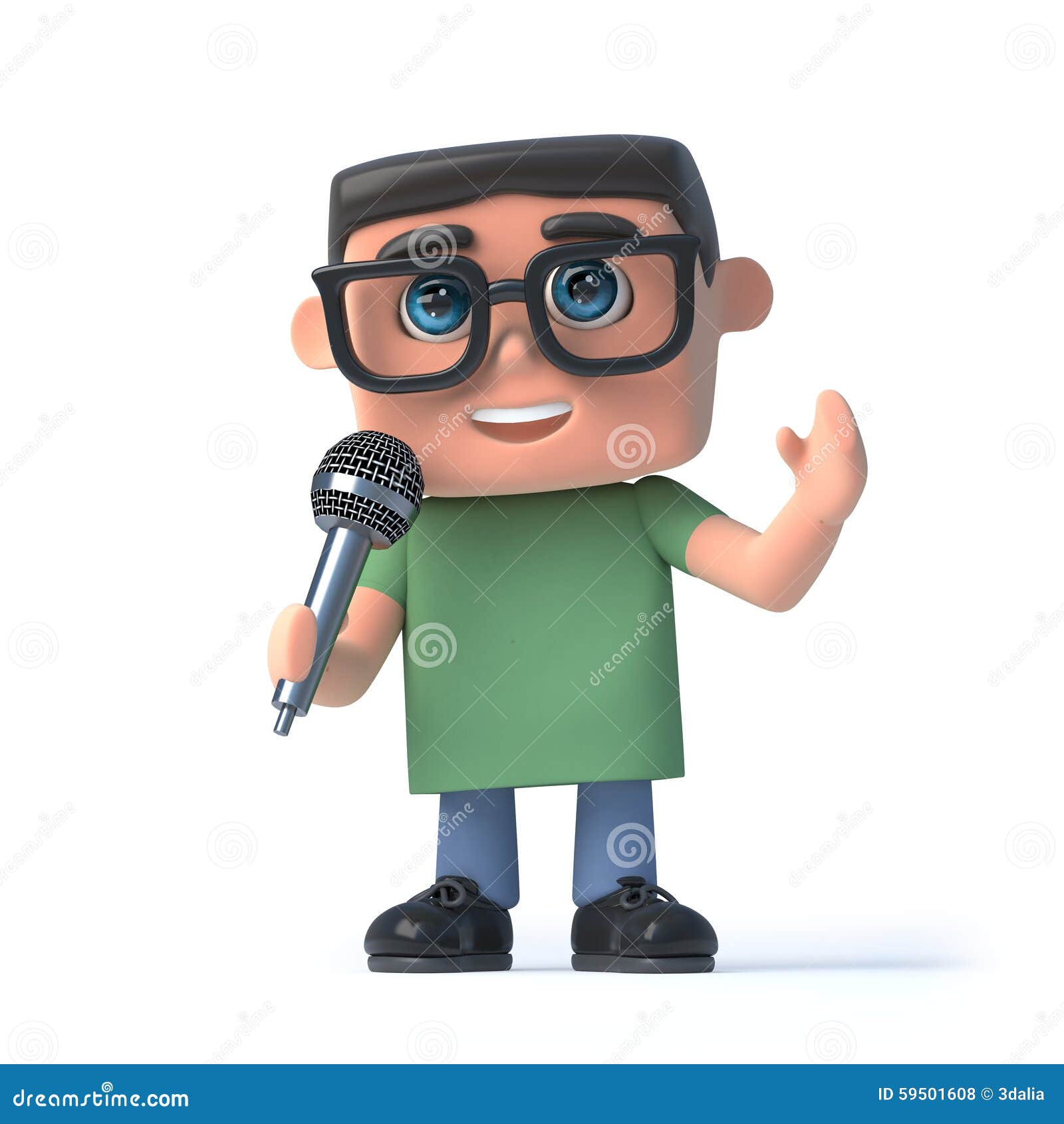 3d Boy in Glasses Sings into a Microphone Stock Illustration ...
