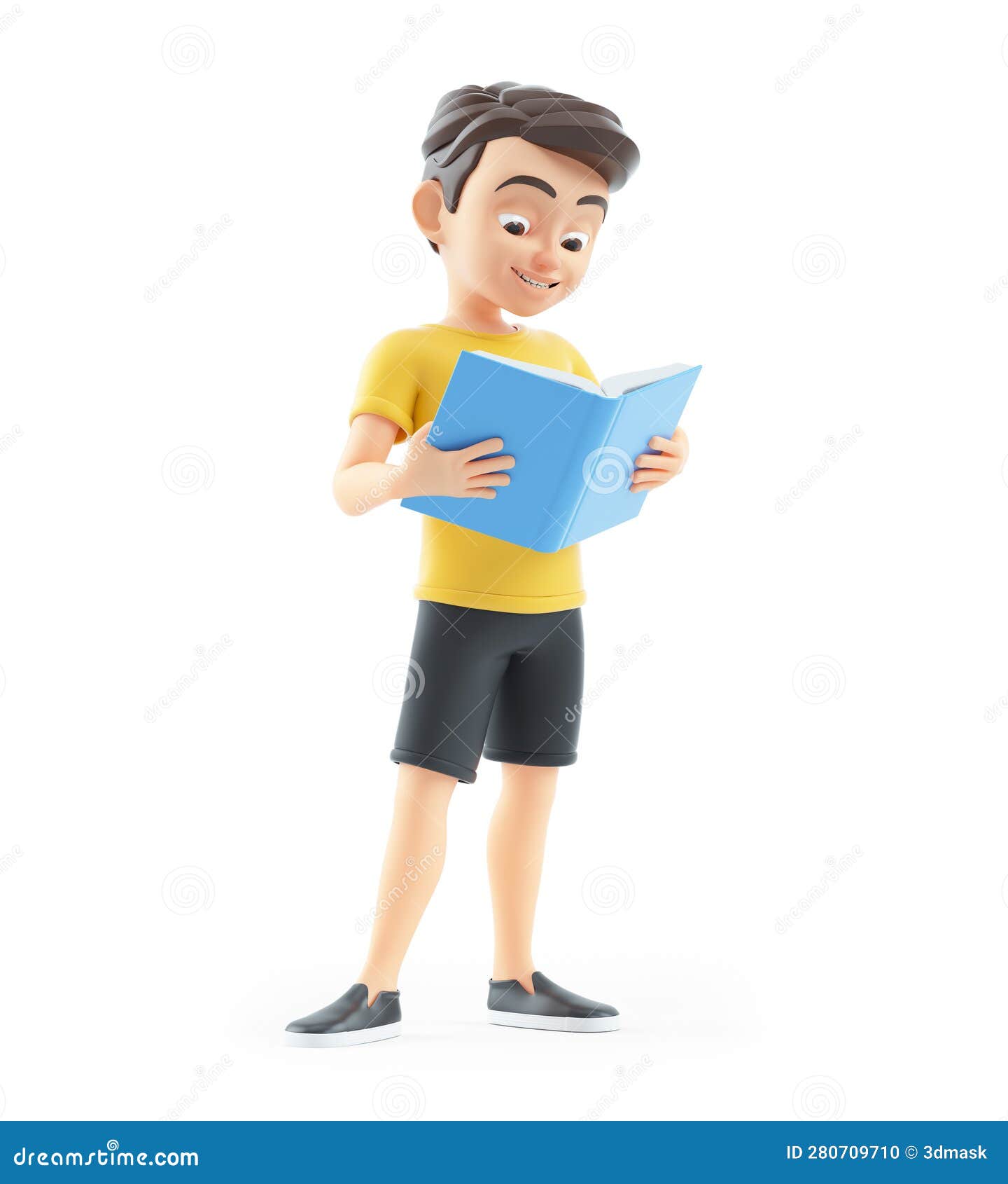 3d Boy Standing and Reading Book Stock Illustration - Illustration of ...