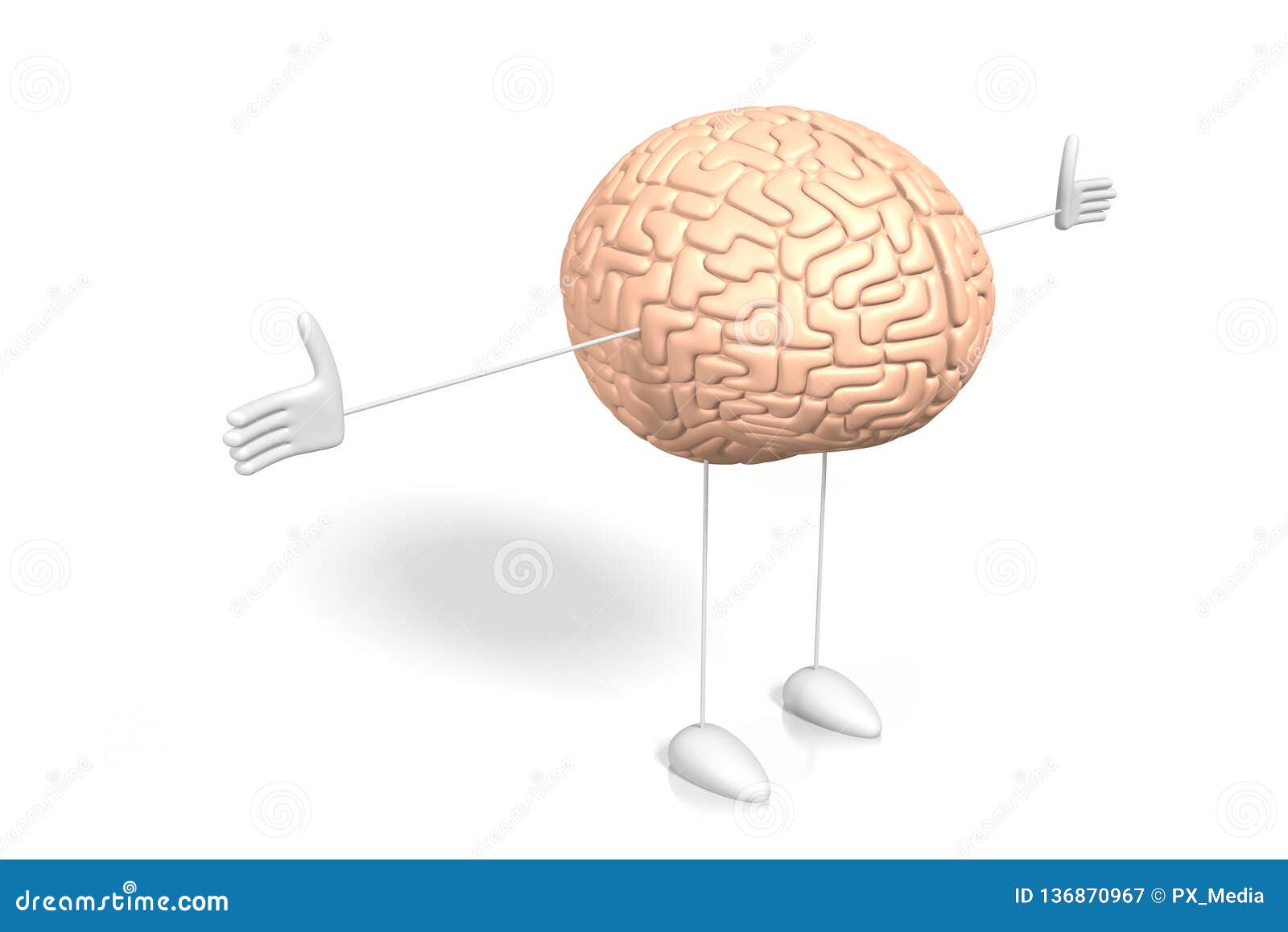 3D brain cartoon character stock illustration. Illustration of wisedom ...