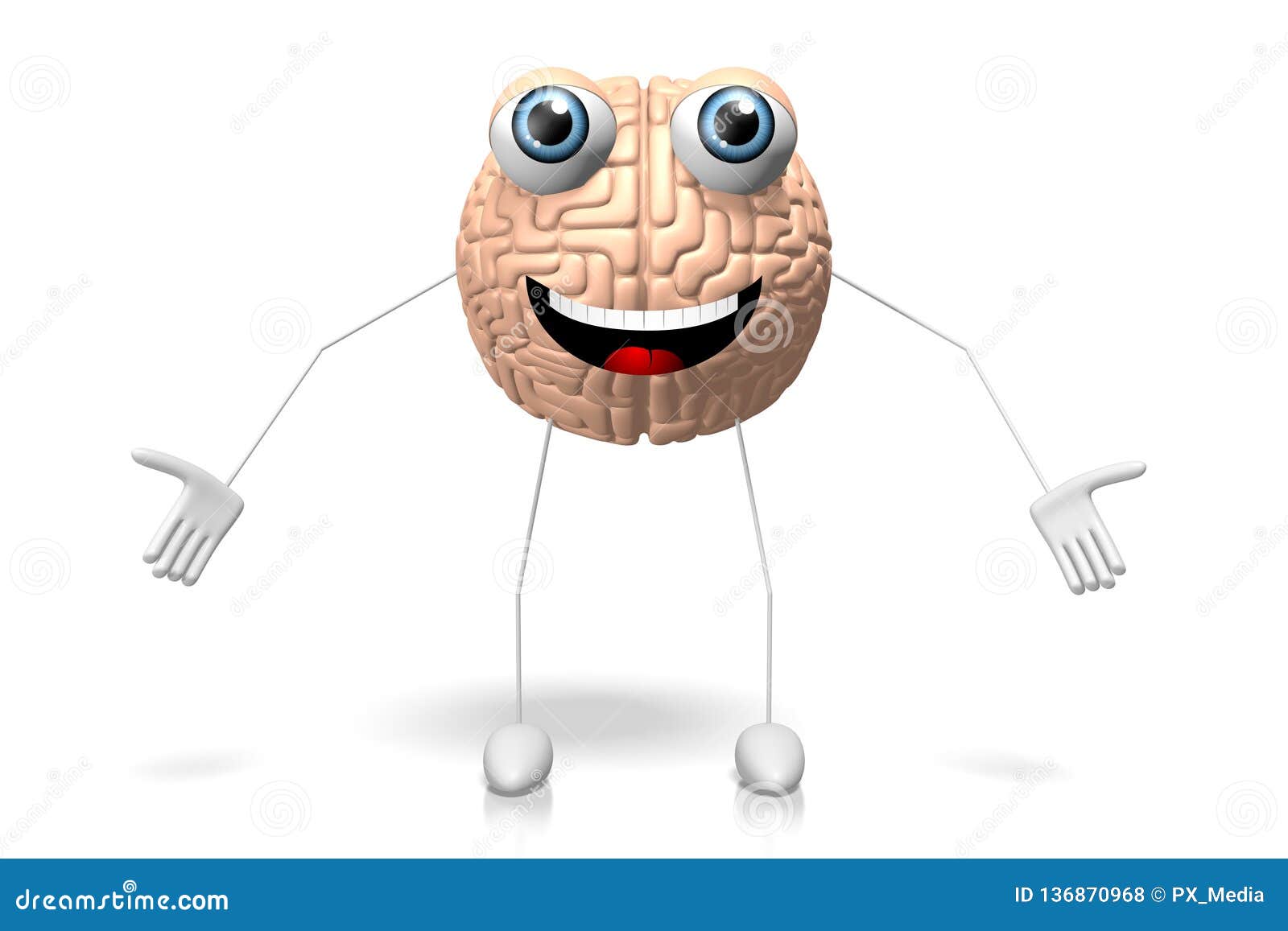 3D brain cartoon character stock illustration. Illustration of human ...