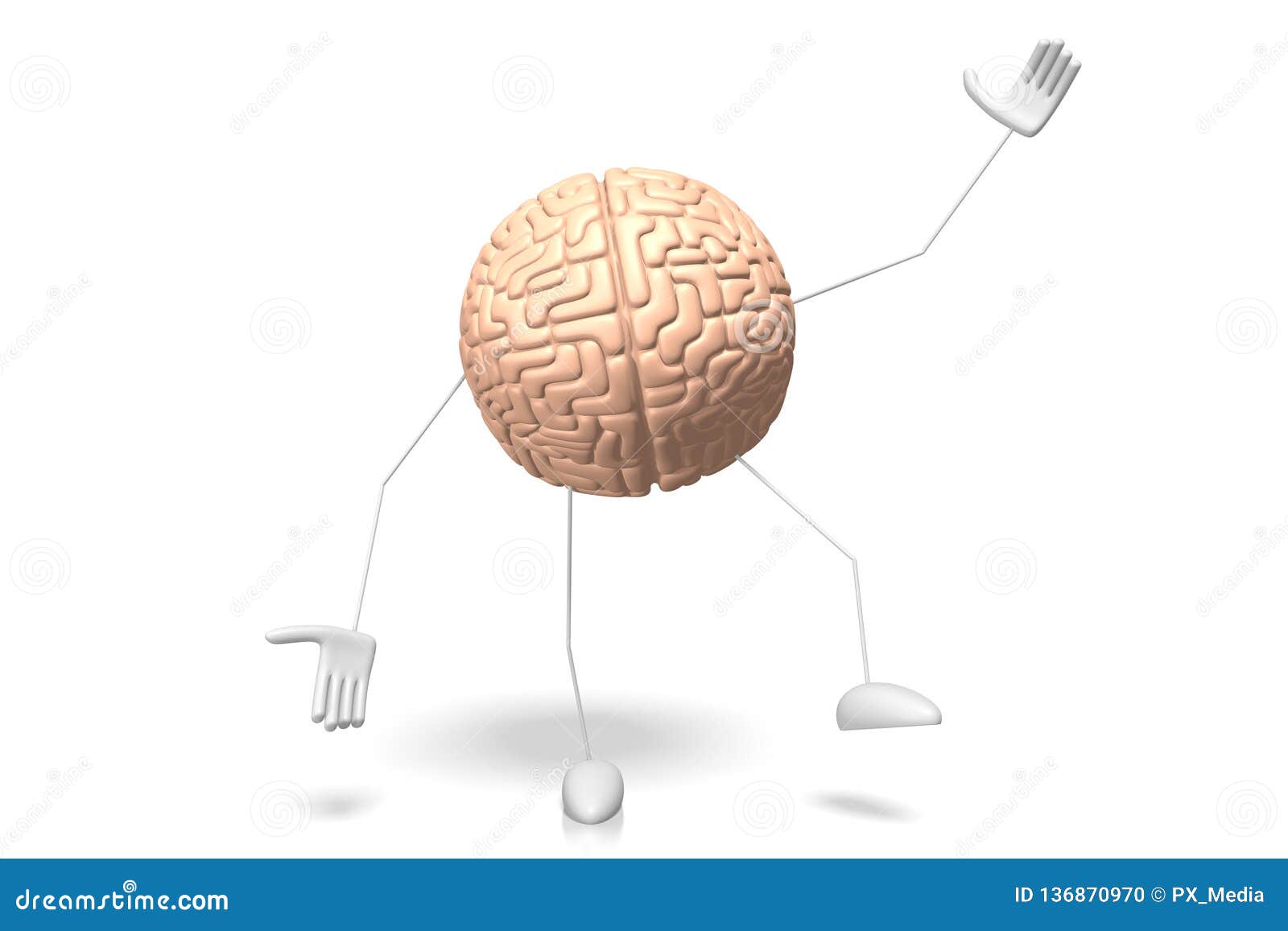 3D brain cartoon character stock illustration. Illustration of wisedom ...