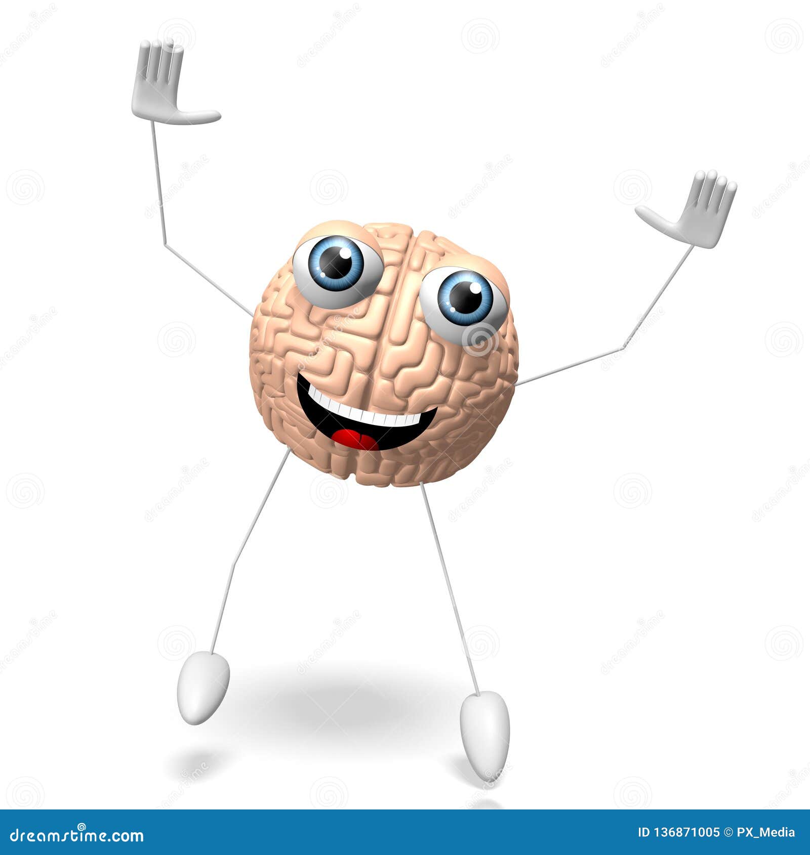 3D brain cartoon character stock illustration. Illustration of cartoon ...