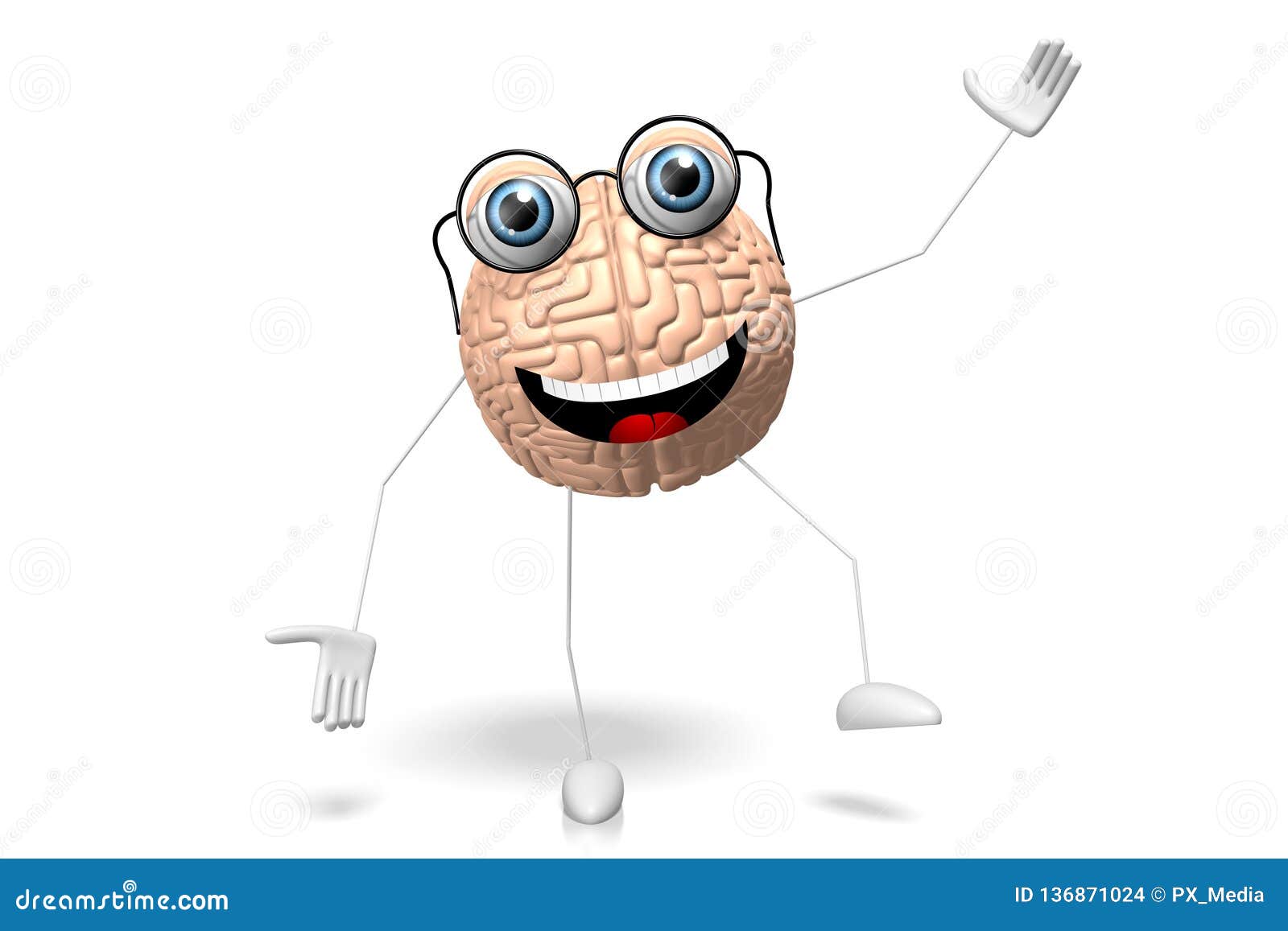 3D brain cartoon character stock illustration. Illustration of wisedom ...