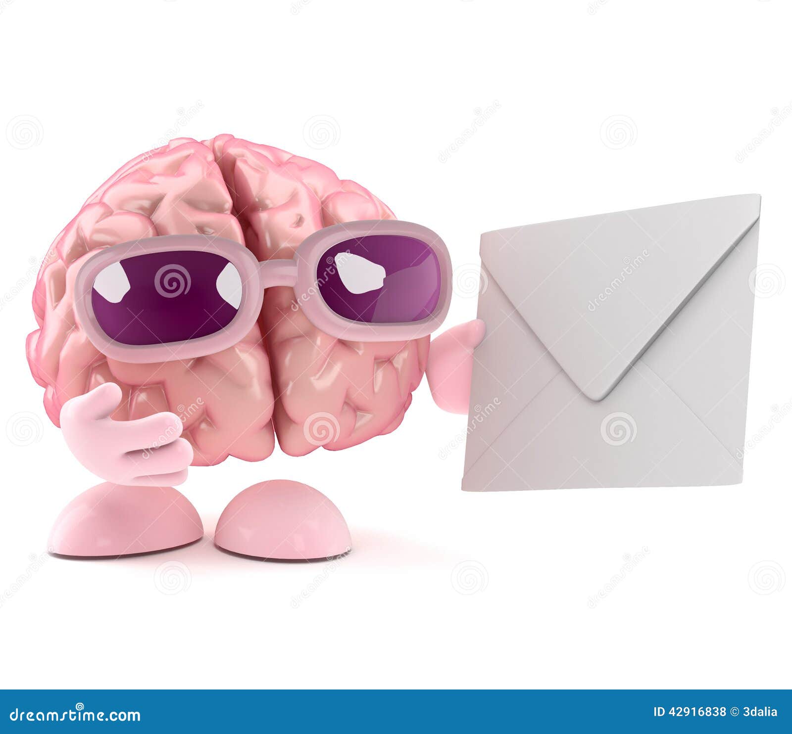 3d Brain Character Gets Mail Stock Illustration - Illustration of ...