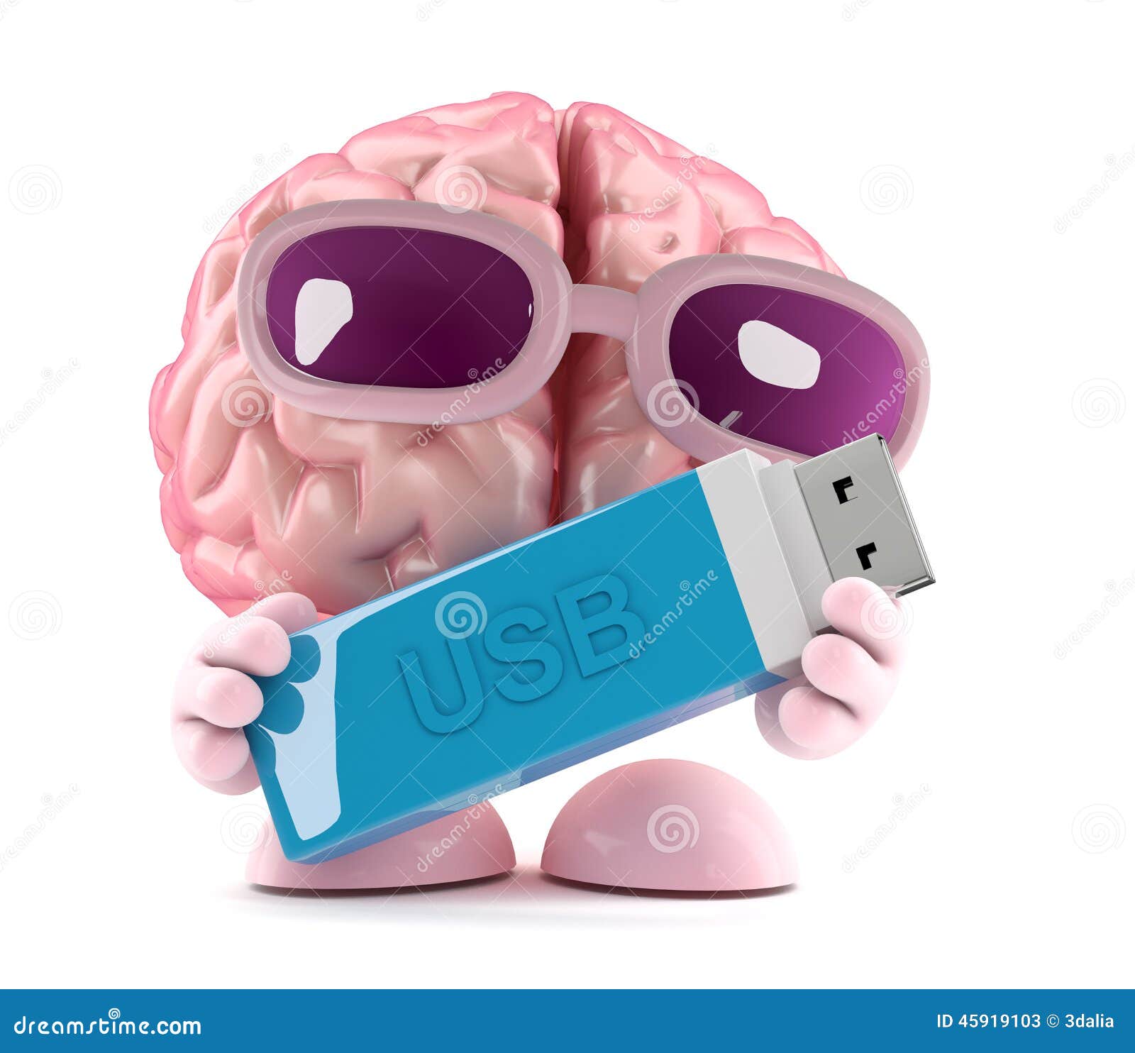 3d Brain Holds a USB Memory Stick Stock Illustration - Illustration of ...